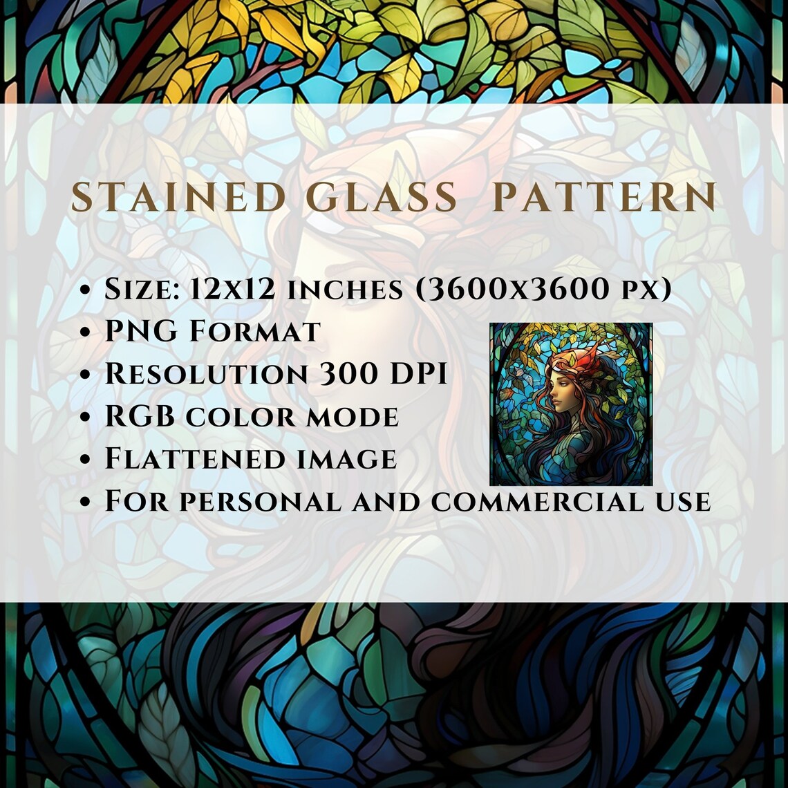 Forest Elf Stained Glass Pattern, Sublimation Designs, Faux Stained ...