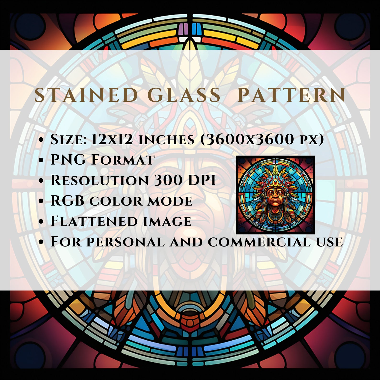 Aztec Motifs Stained Glass Pattern, Sublimation Designs, Stained Glass ...