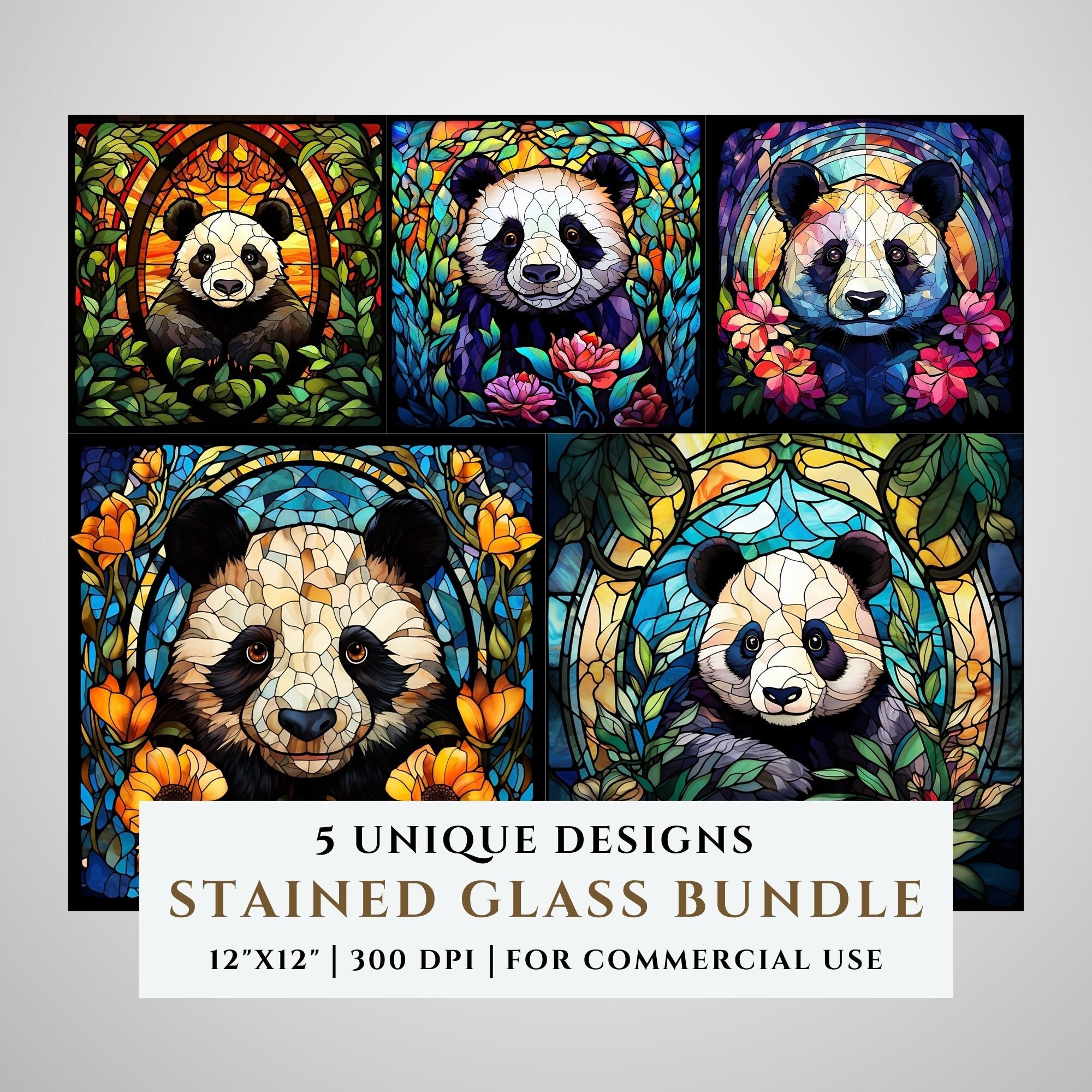 5 Panda Stained Glass Pattern Bundle Sublimation Designs - Etsy