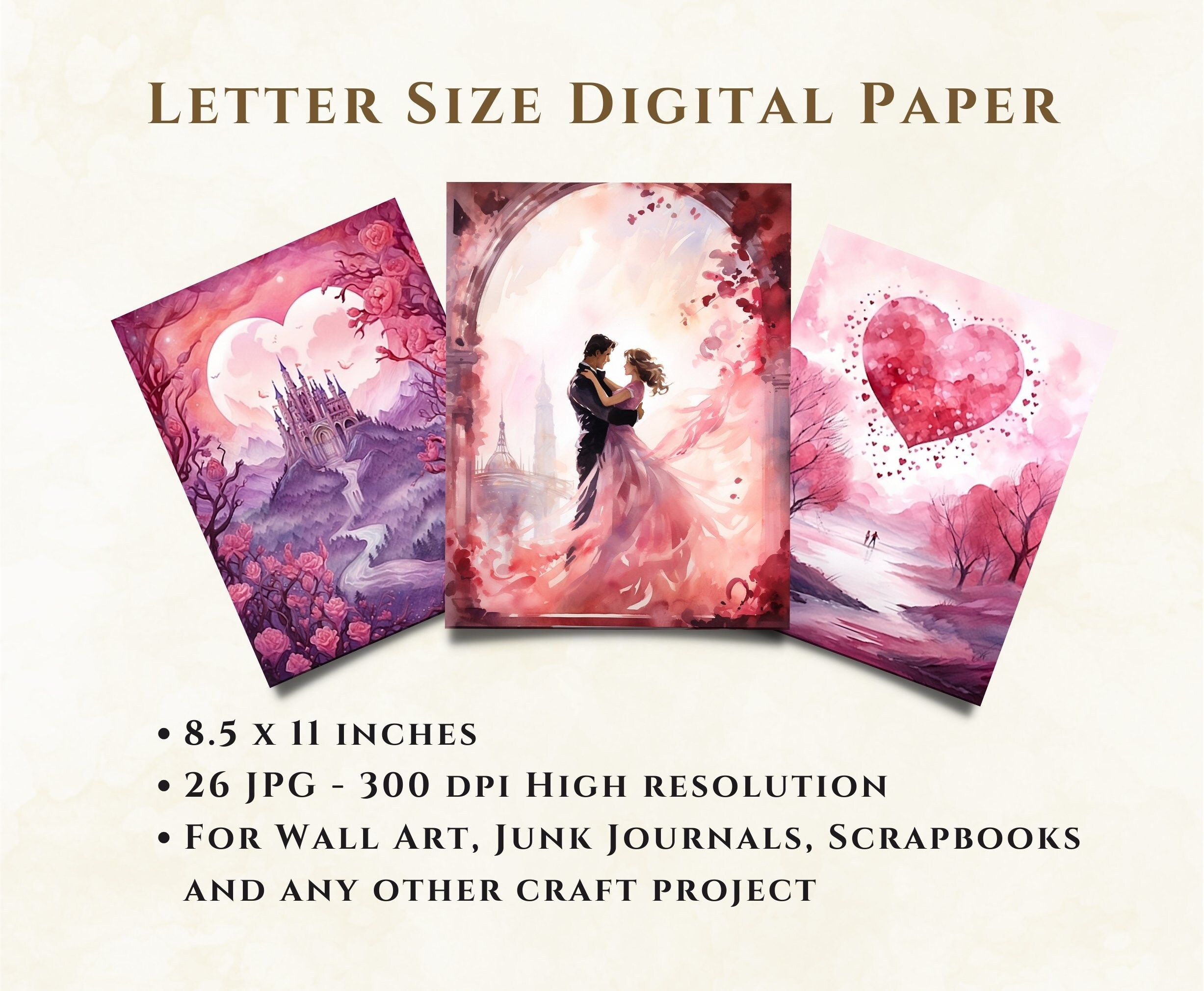 26 Love is in the Air Printable Digital Paper Bundle, Watercolor ...