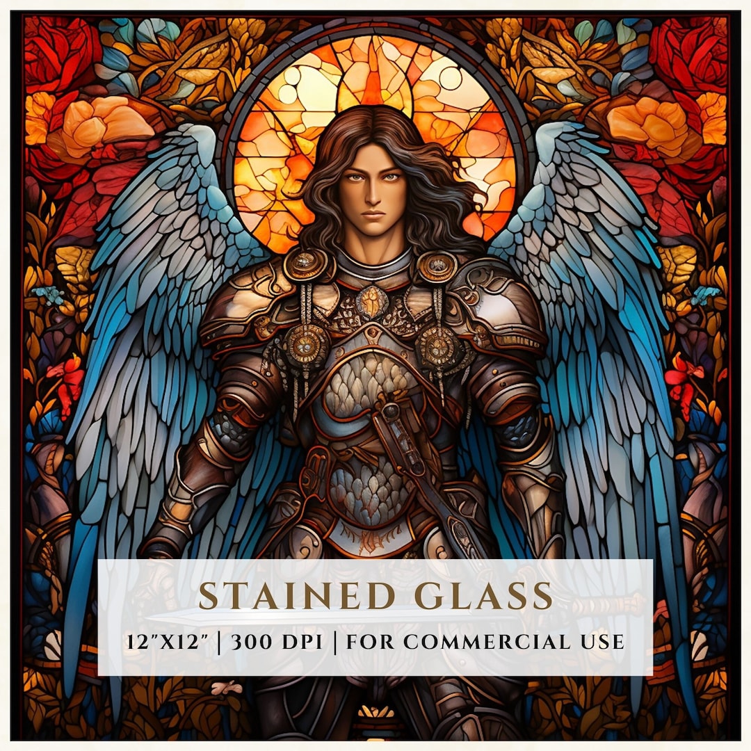 Archangel Michael Stained Glass Pattern, Sublimation Designs, Faux ...