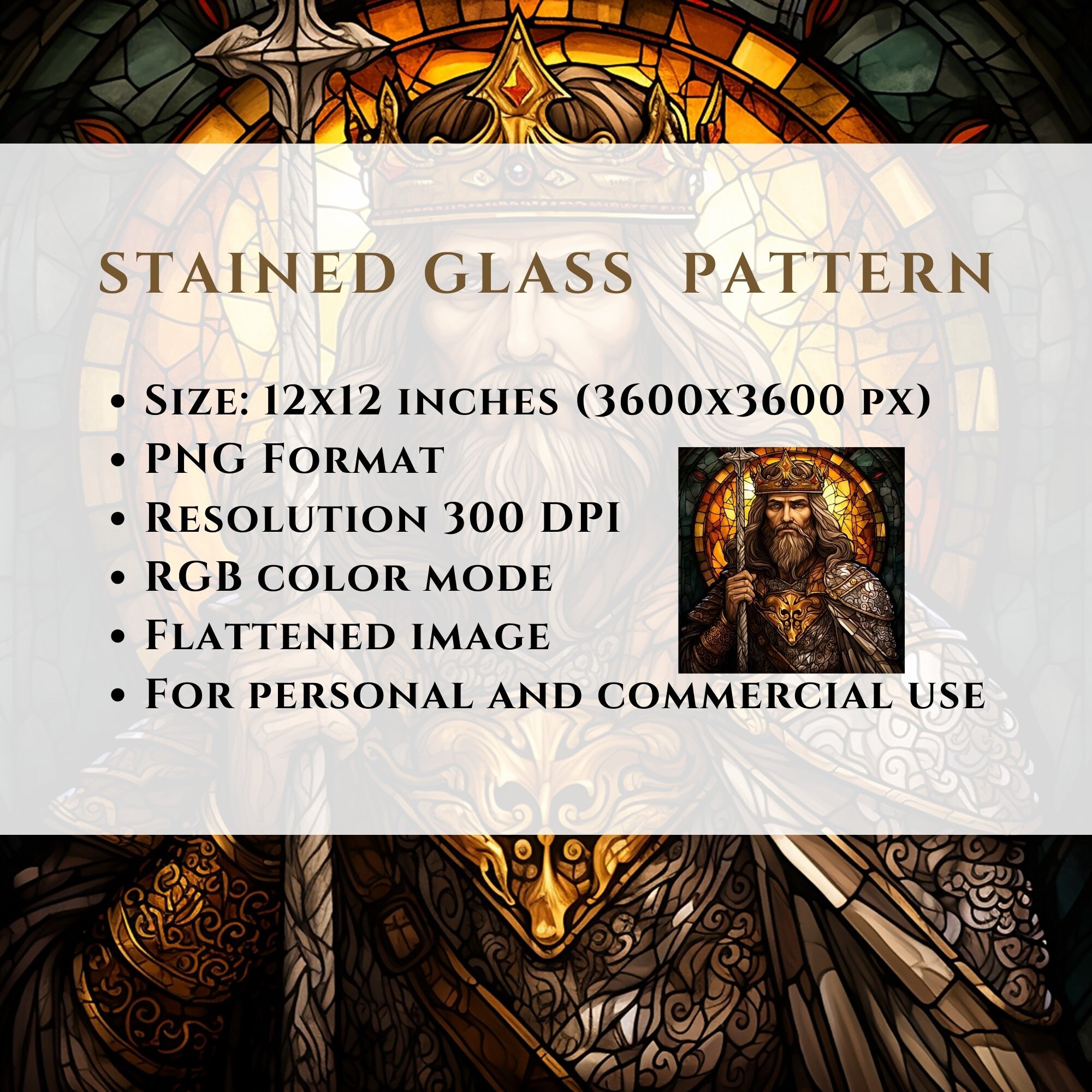 King Arthur Stained Glass Pattern, Sublimation Designs, Stained Glass ...