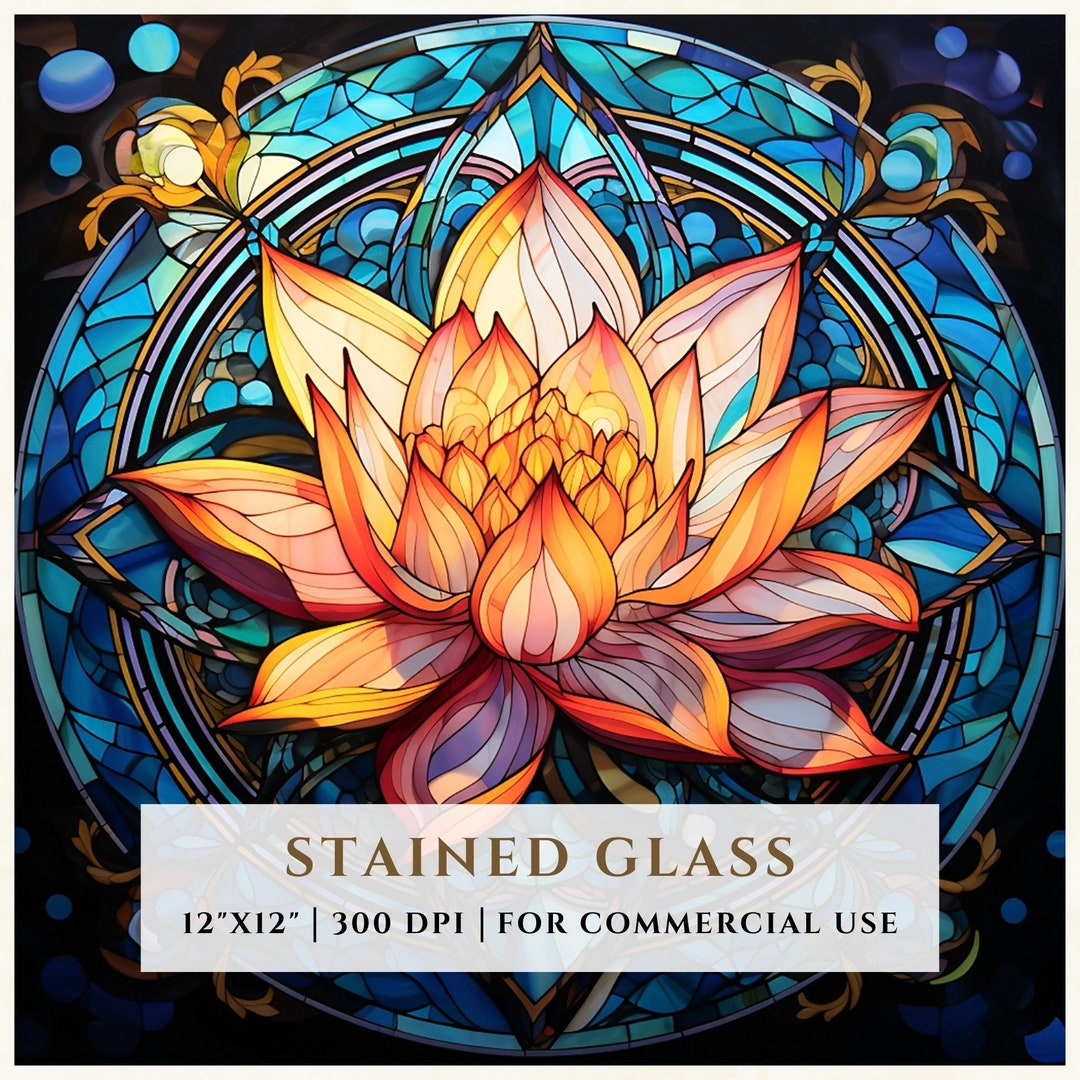 Lotus Flower Stained Glass Pattern, Sublimation Designs, Stained Glass ...