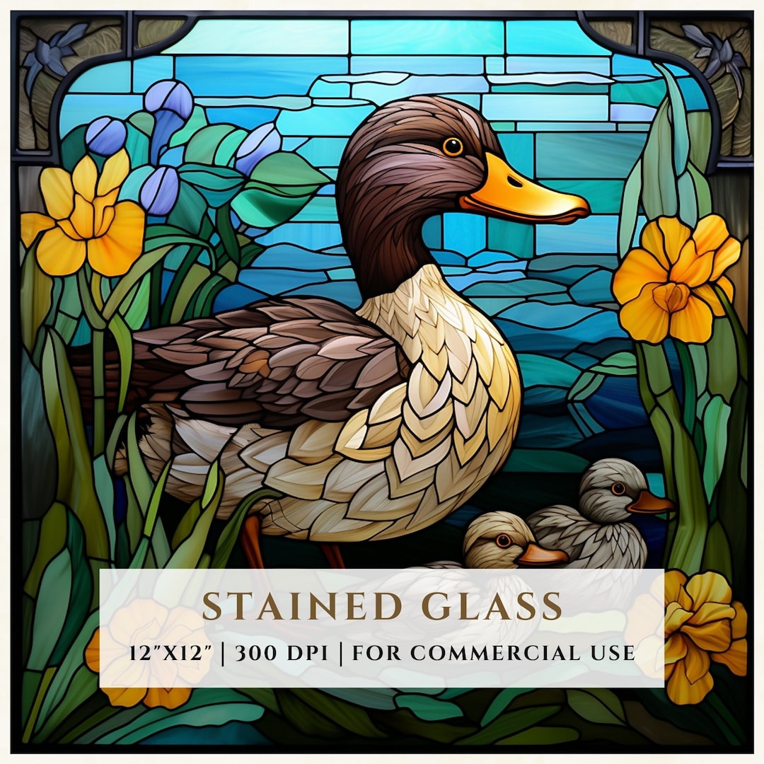 Ducks and Ducklings Stained Glass Pattern, Sublimation Designs, Stained ...