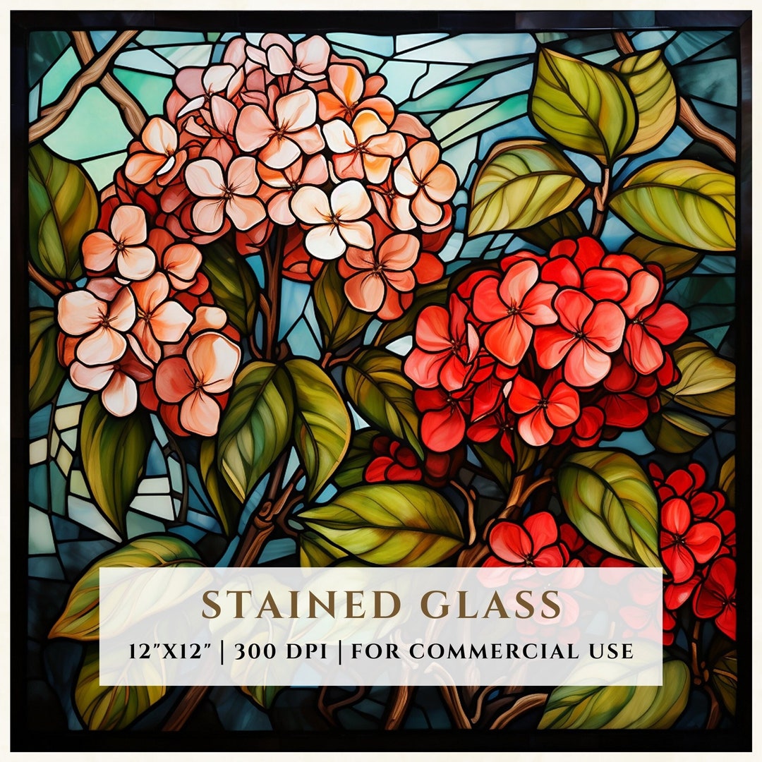 Hydrangea Stained Glass Pattern, Sublimation Designs, Stained Glass PNG ...