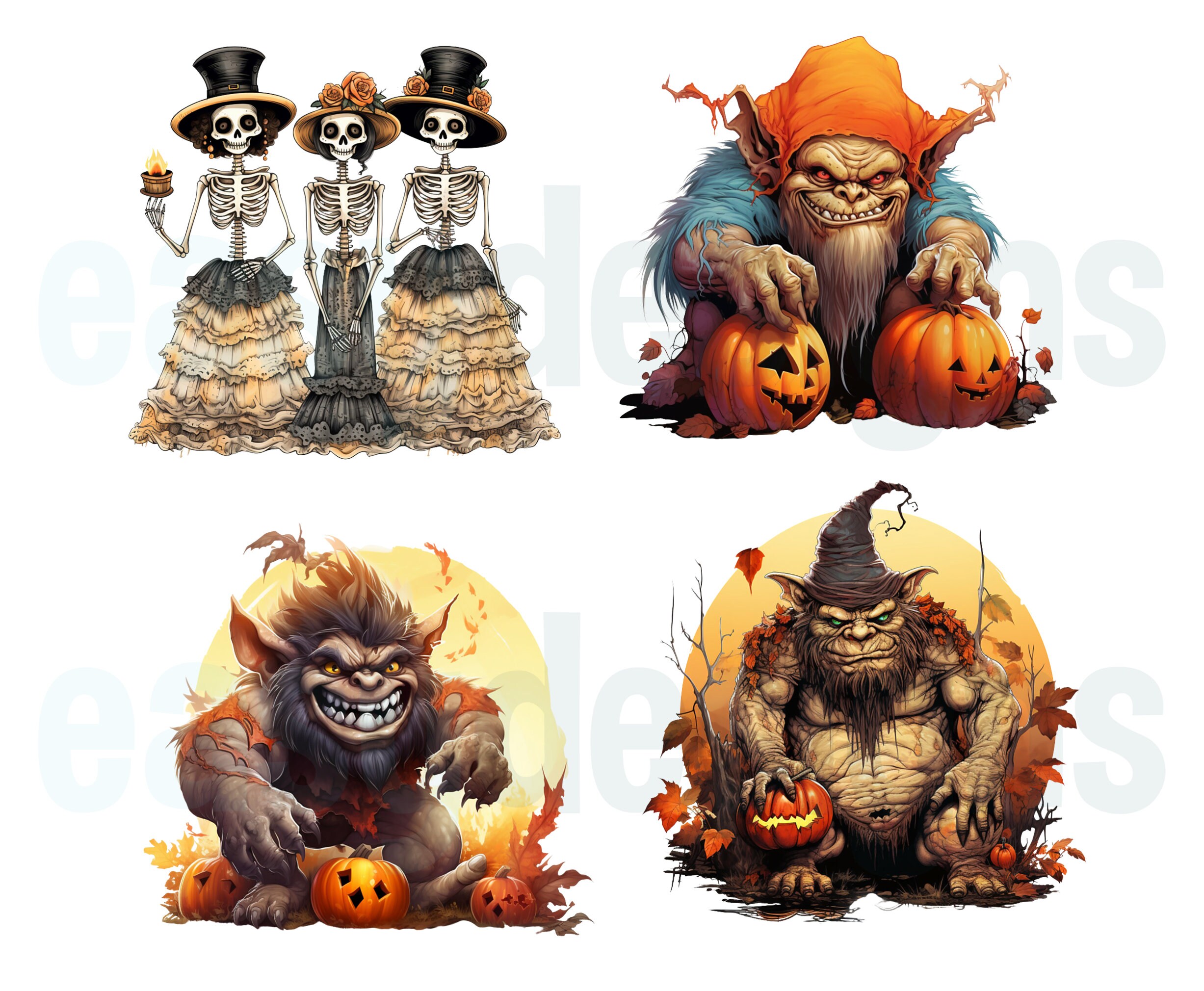 16 Halloween Monsters Clipart Bundle, Watercolor, Transparent ...
