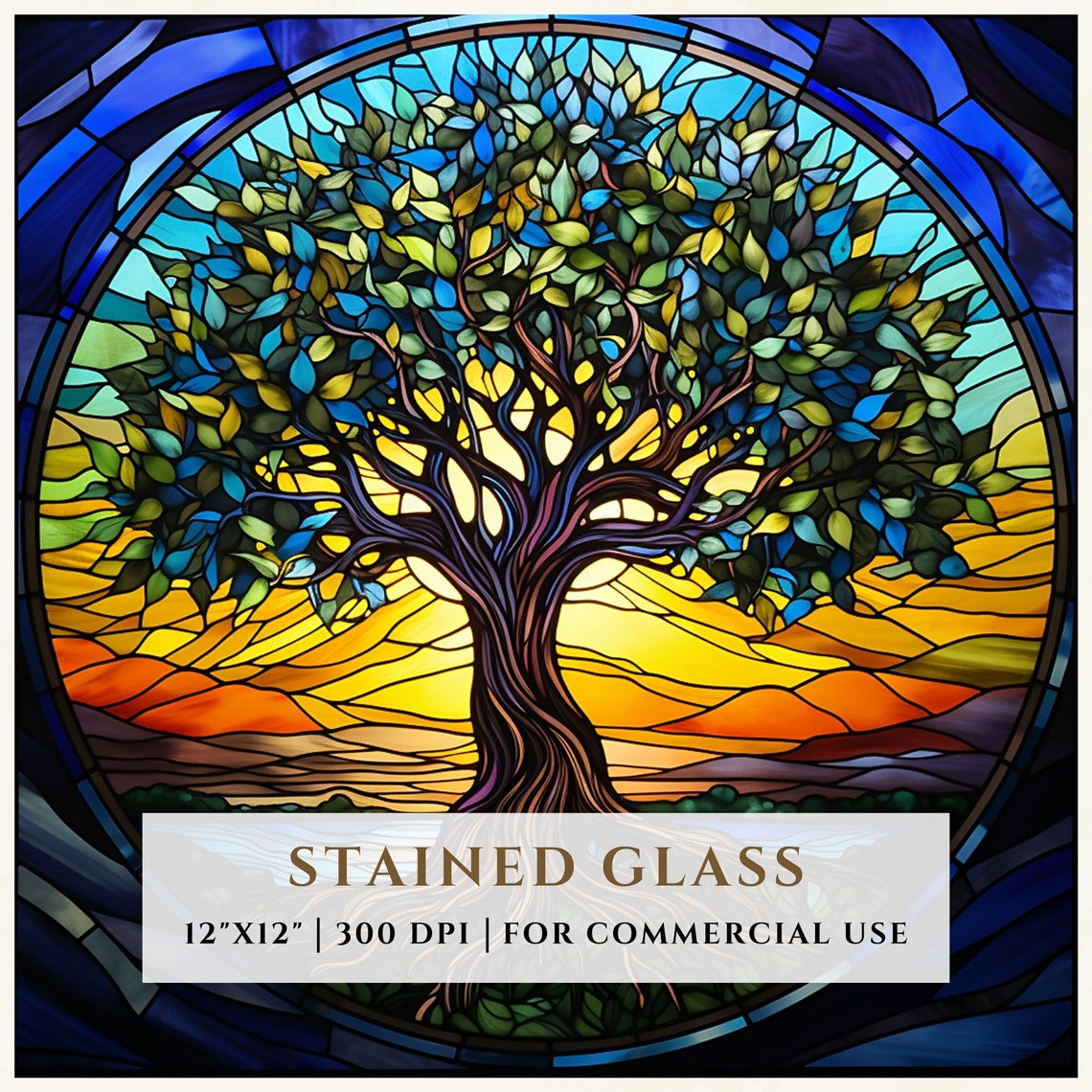 Tree Of Life Stained Glass Pattern Sublimation Designs Stained Glass Png Faux Stained Glass