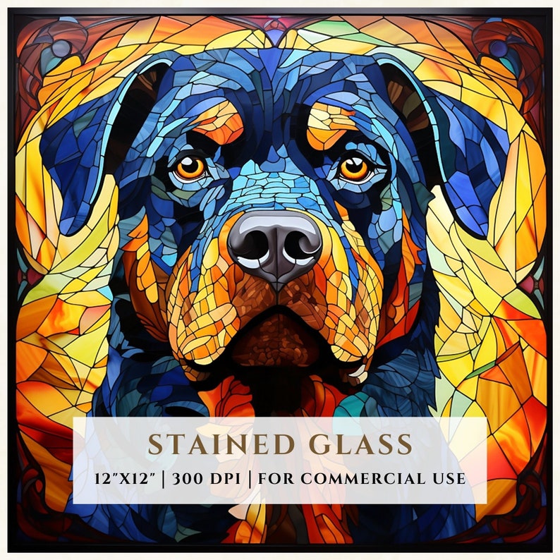Rottweiler Dog Stained Glass Pattern, Sublimation Designs, Stained ...