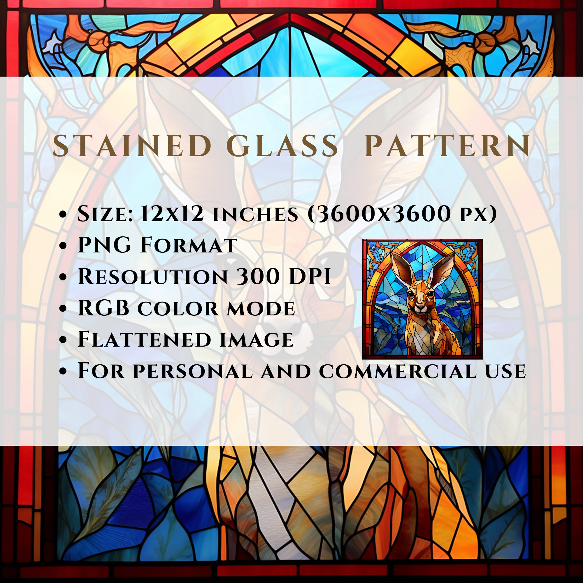 Kangaroo Stained Glass Pattern, Sublimation Designs, Stained Glass PNG ...