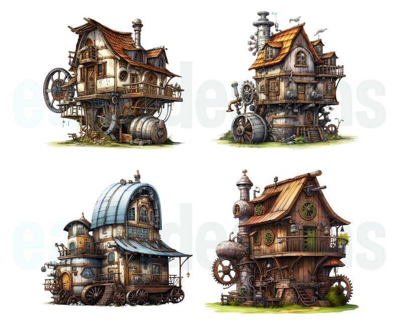 17 Steampunk Farm Barn Clipart Bundle, Digital Download PNG Files ...