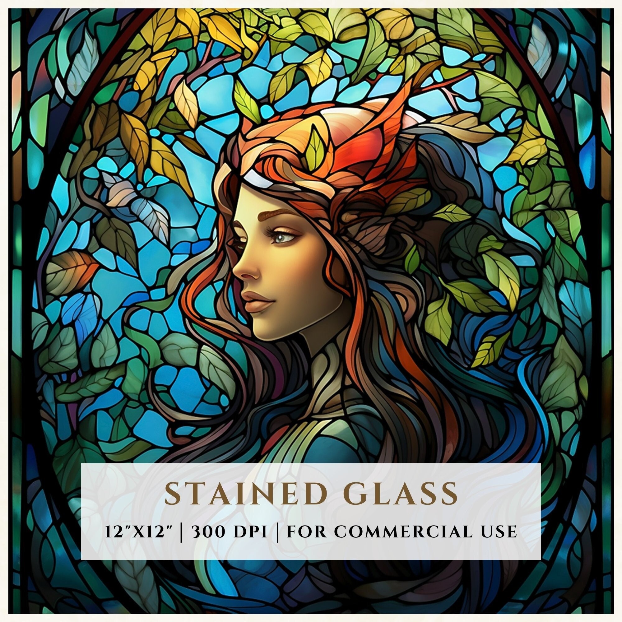 Forest Elf Stained Glass Pattern, Sublimation Designs, Faux Stained ...