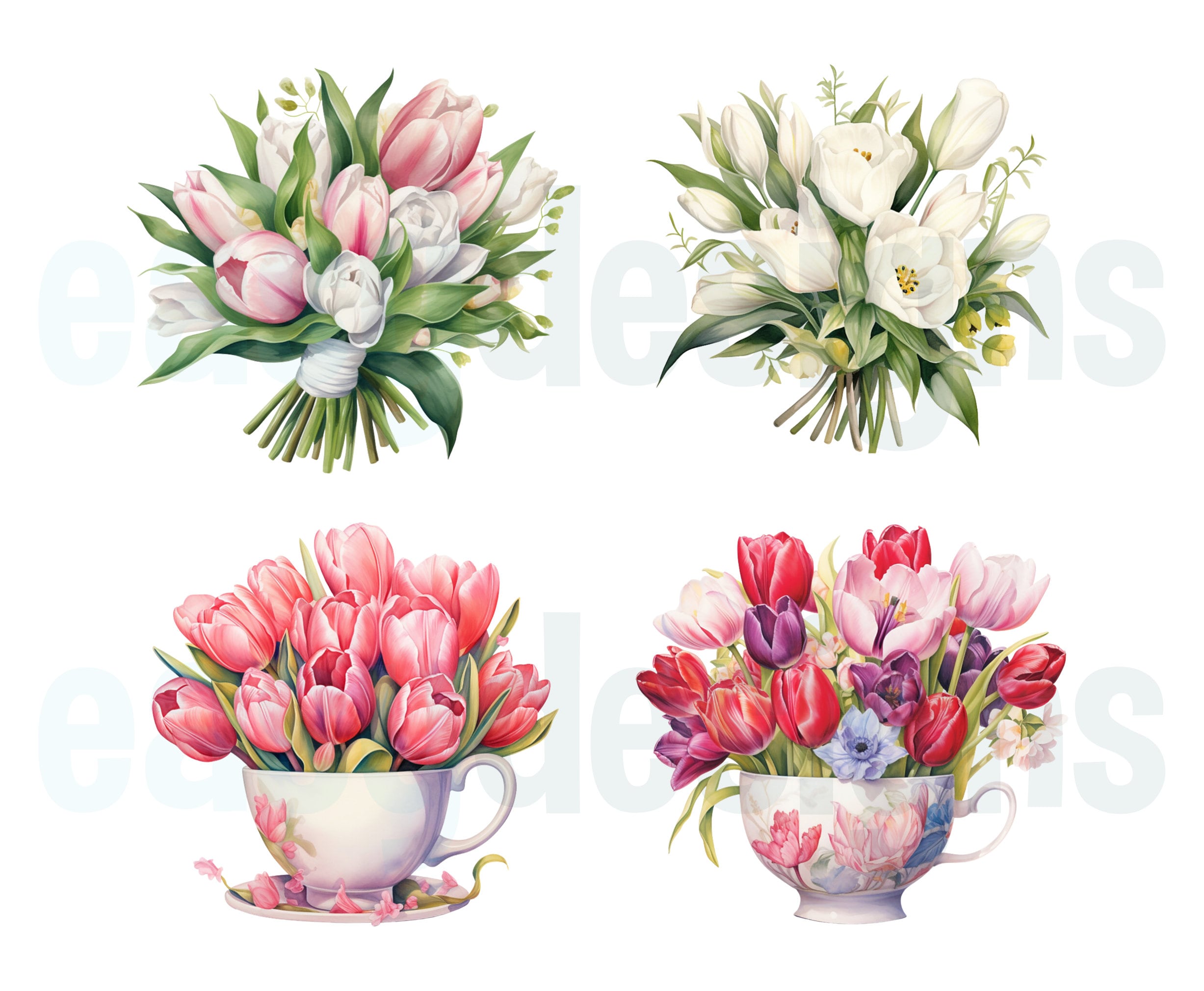 24 Tulip Flowers Watercolor Clipart Bundle Transparent - Etsy