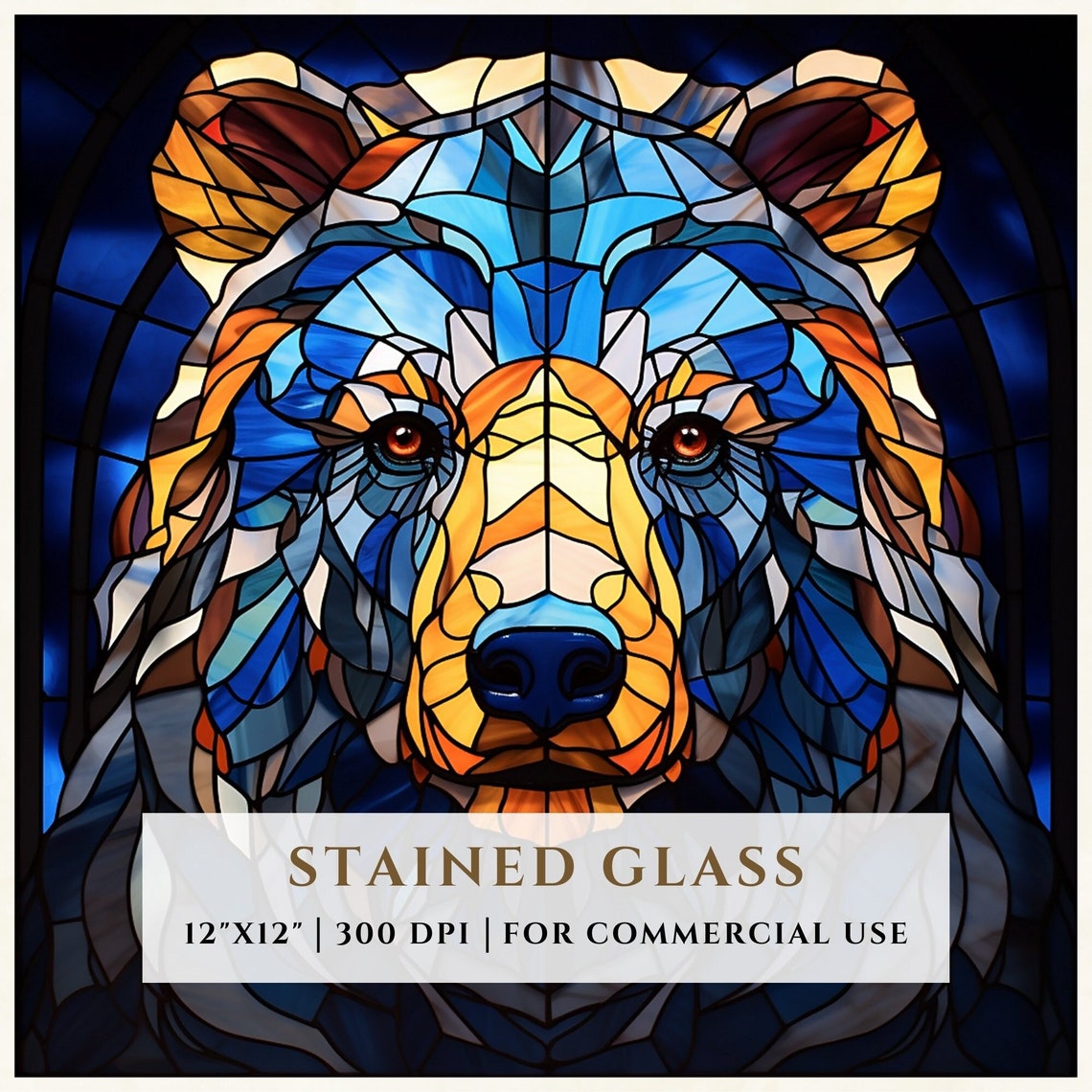 Grizzly Bear Stained Glass Pattern, Sublimation Designs, Stained Glass ...