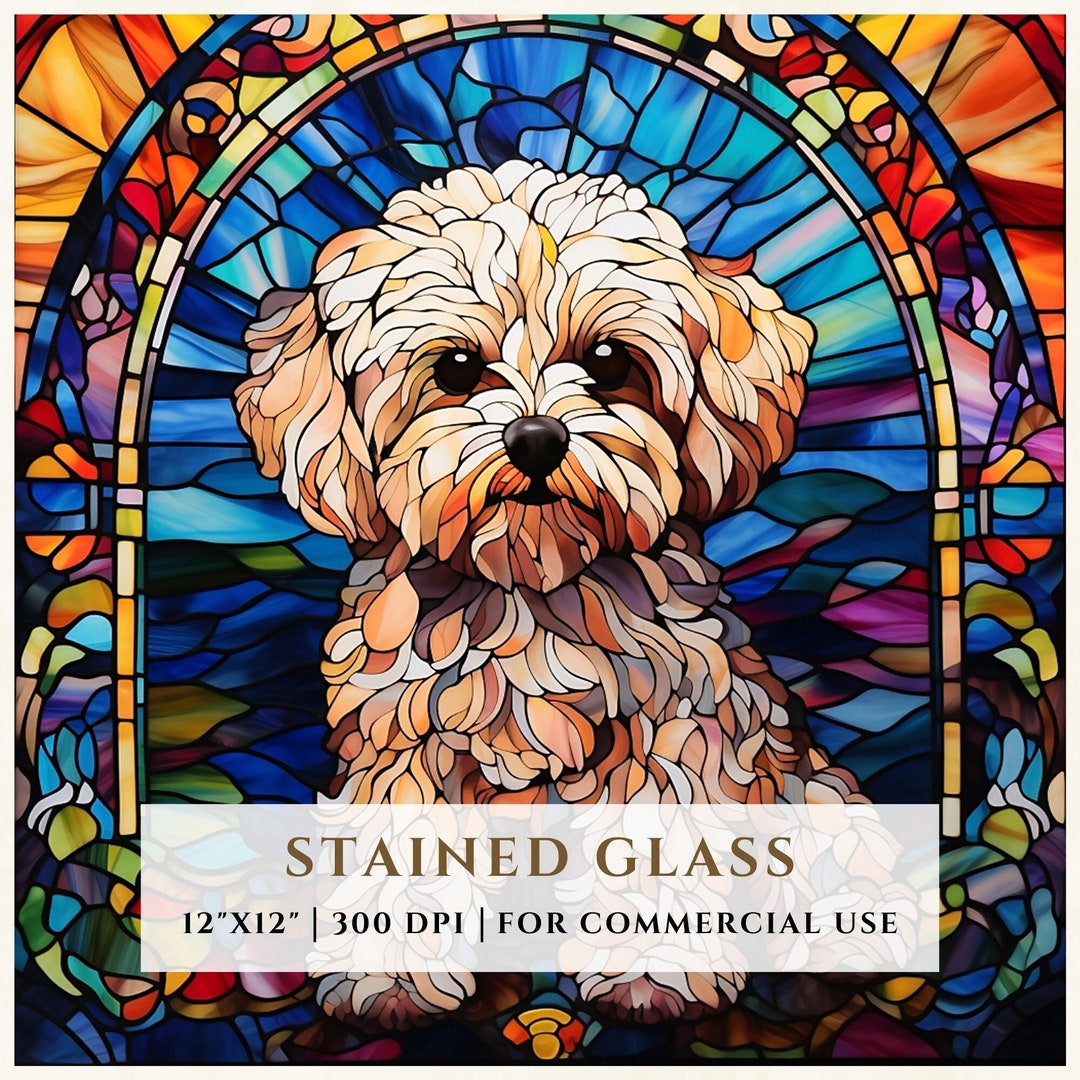 Maltipoo Dog Stained Glass Pattern, Sublimation Designs, Stained Glass ...