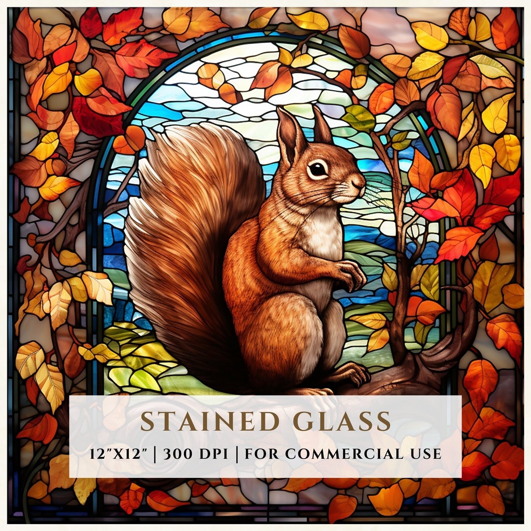 Squirrel Stained Glass Pattern, Sublimation Designs, Stained Glass PNG ...