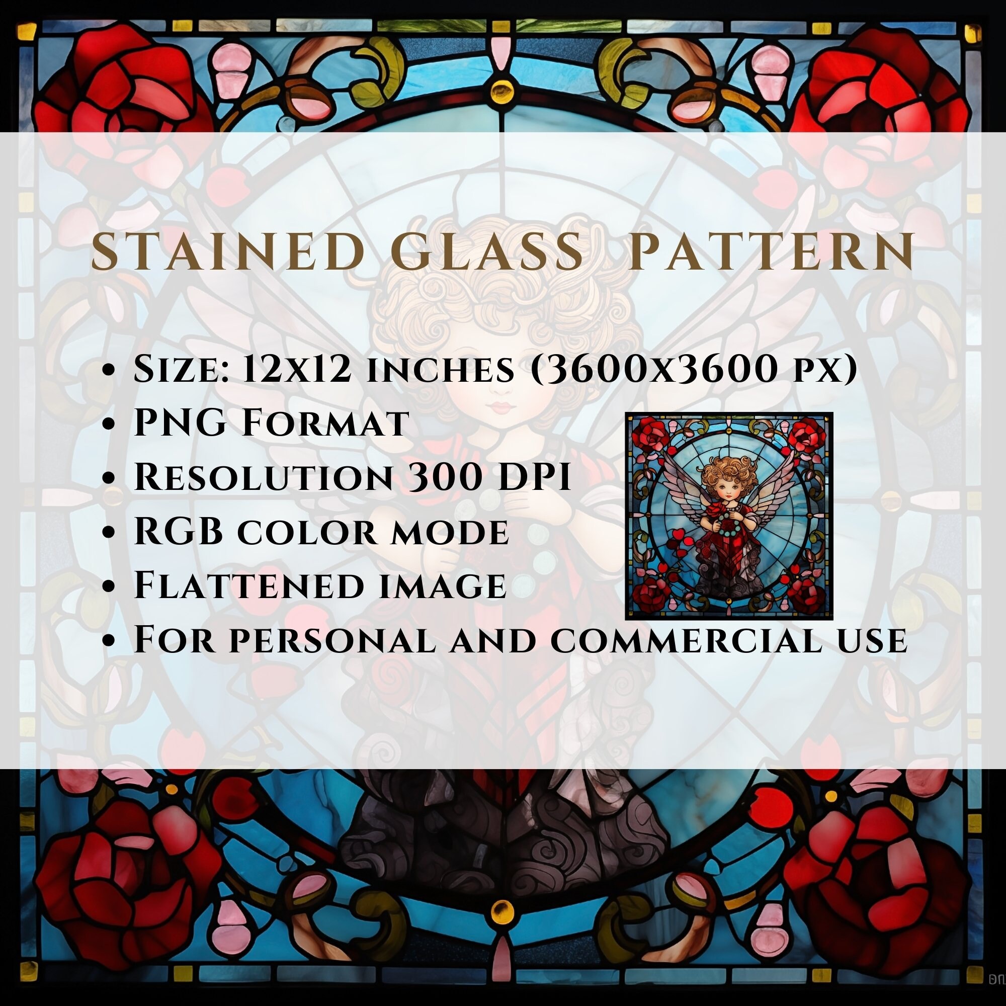 Valentine Cupid Stained Glass Pattern, Sublimation Designs, Stained ...