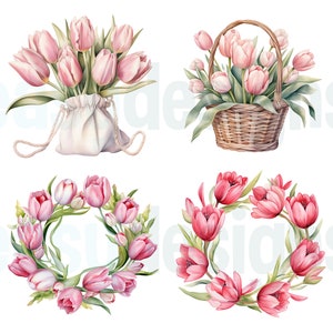 24 Tulip Flowers Watercolor Clipart Bundle, Transparent Background PNG ...