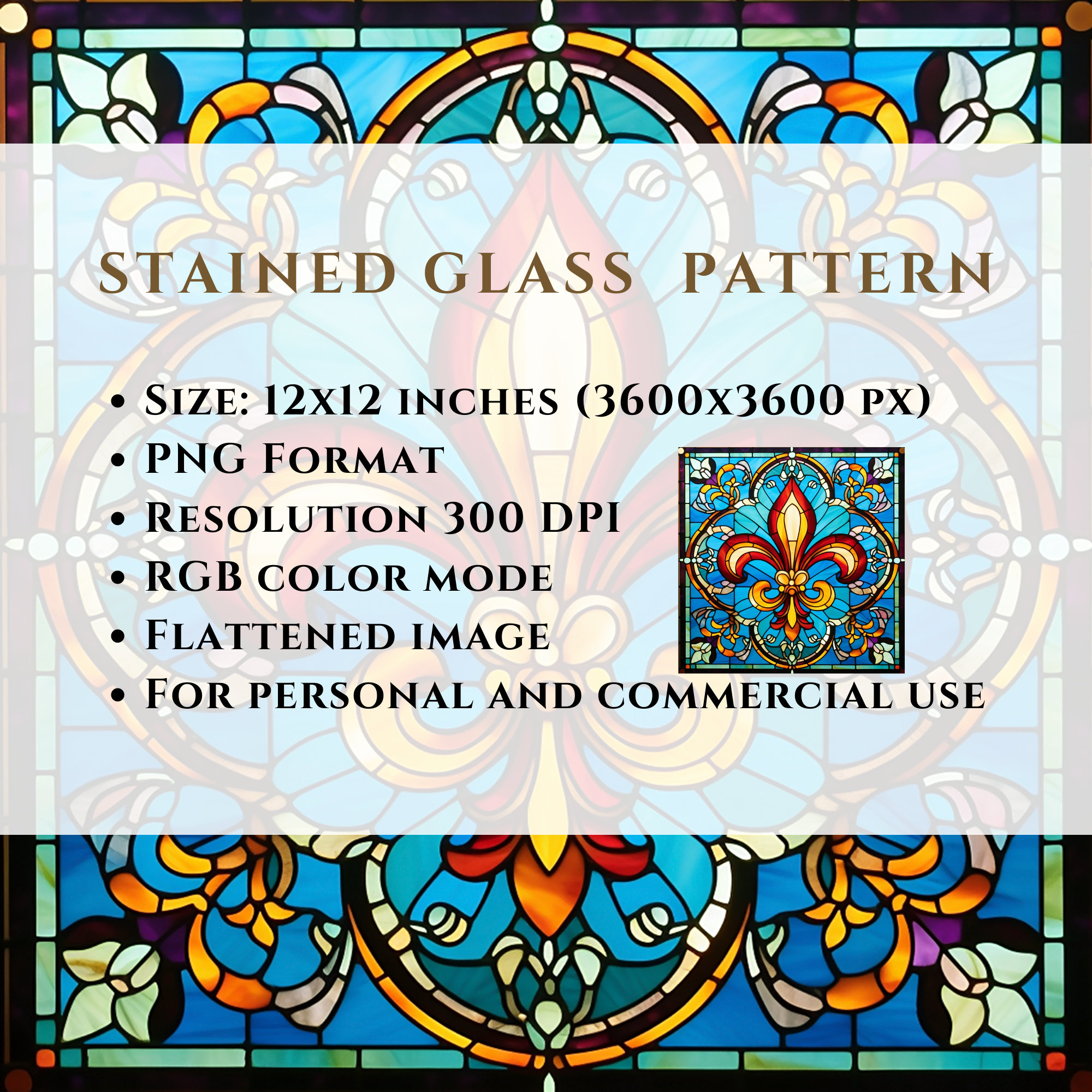 Fleur-de-lis Stained Glass Pattern, Sublimation Designs, Stained Glass ...