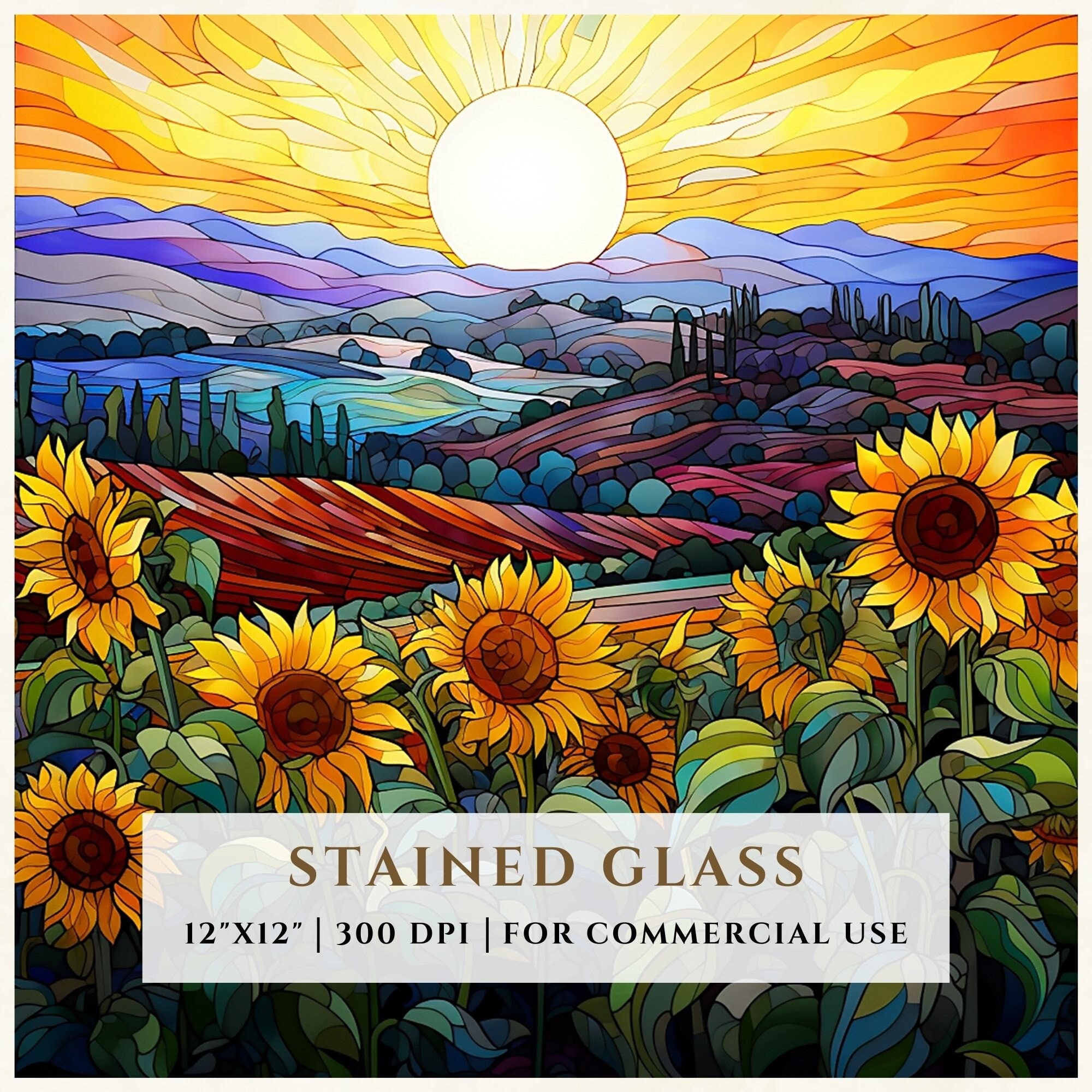 Sunflower Field Stained Glass Pattern, Sublimation Designs, Stained ...