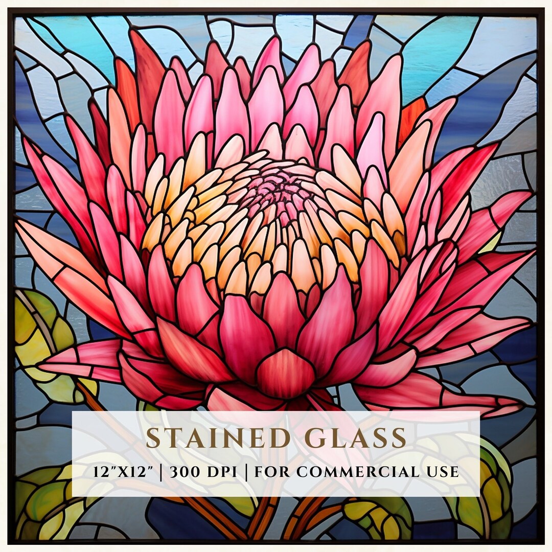 Protea Stained Glass Pattern, Sublimation Designs, Stained Glass PNG ...