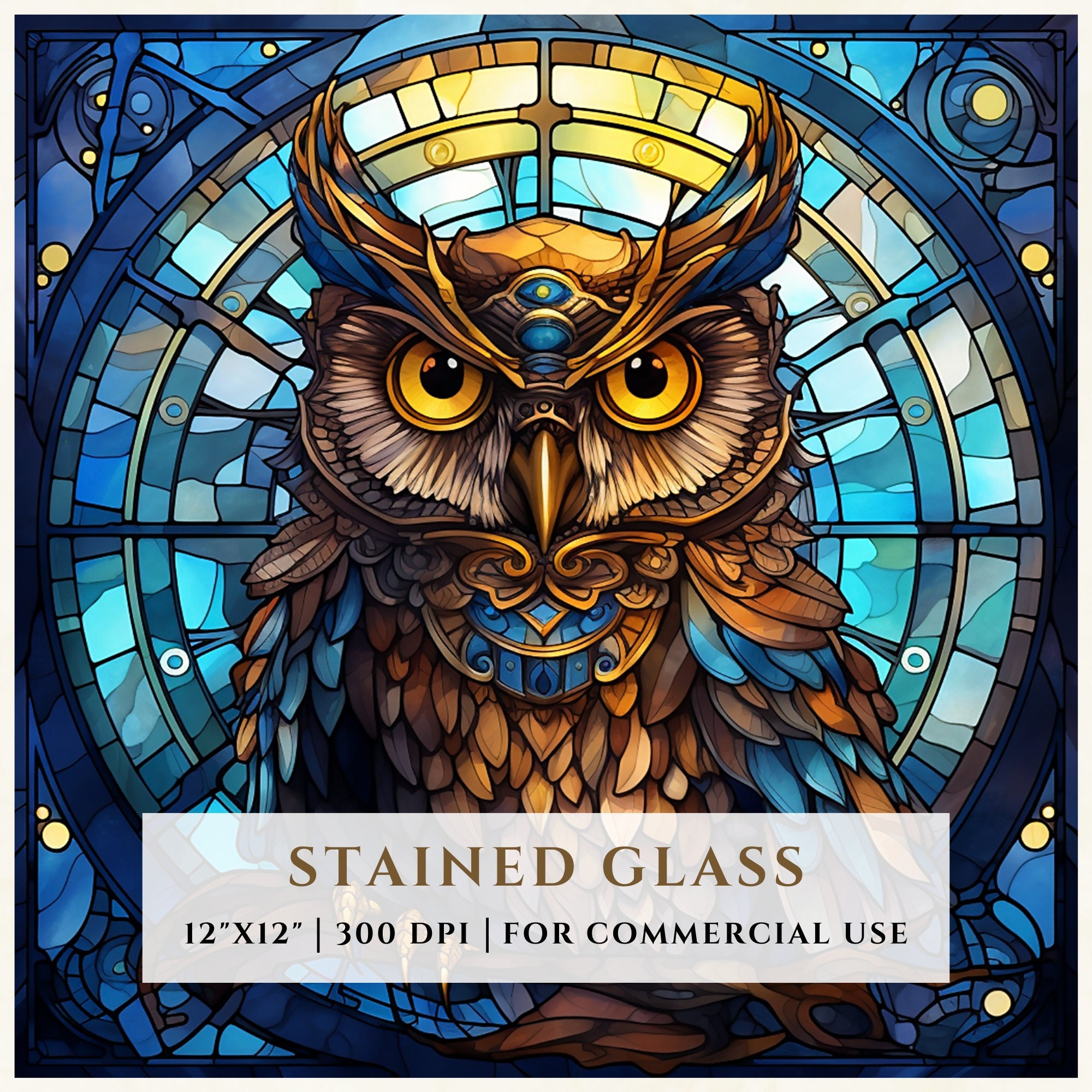 Owl Stained Glass Pattern, Sublimation Designs, Stained Glass PNG, Faux ...
