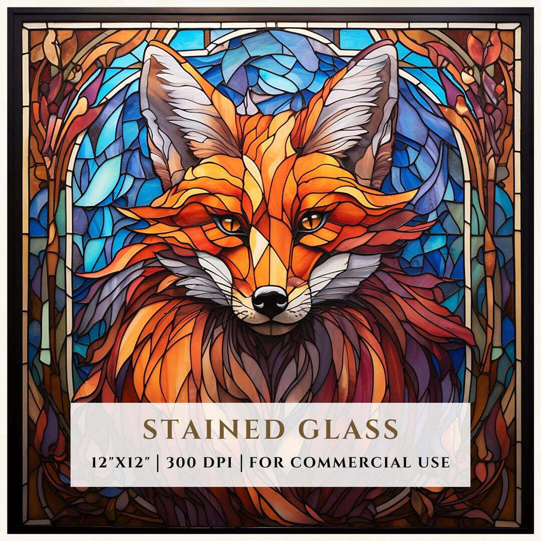 Fox Stained Glass Pattern, Sublimation Designs, Stained Glass PNG, Faux ...
