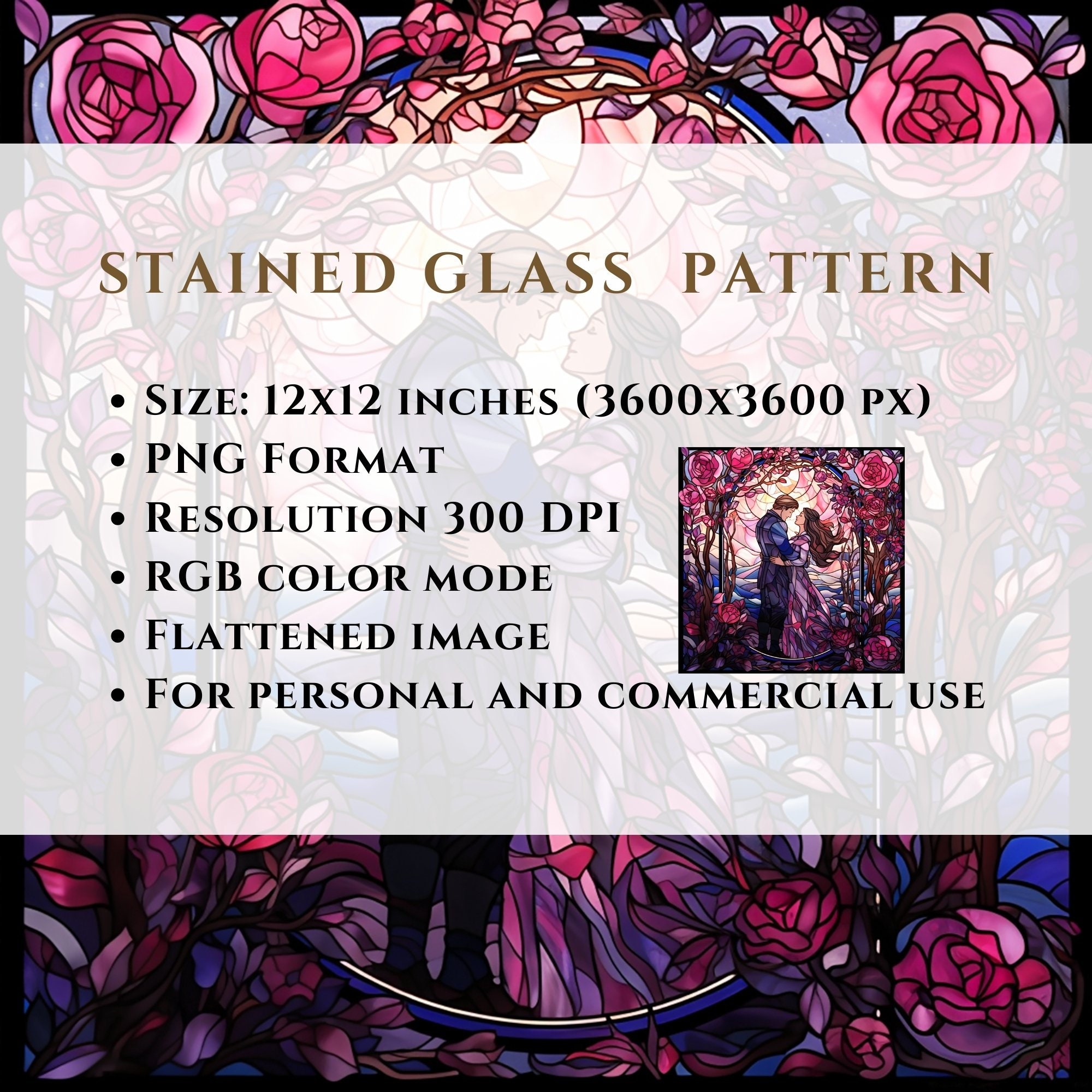 Valentine Couple Stained Glass Pattern, Sublimation Designs, Stained ...