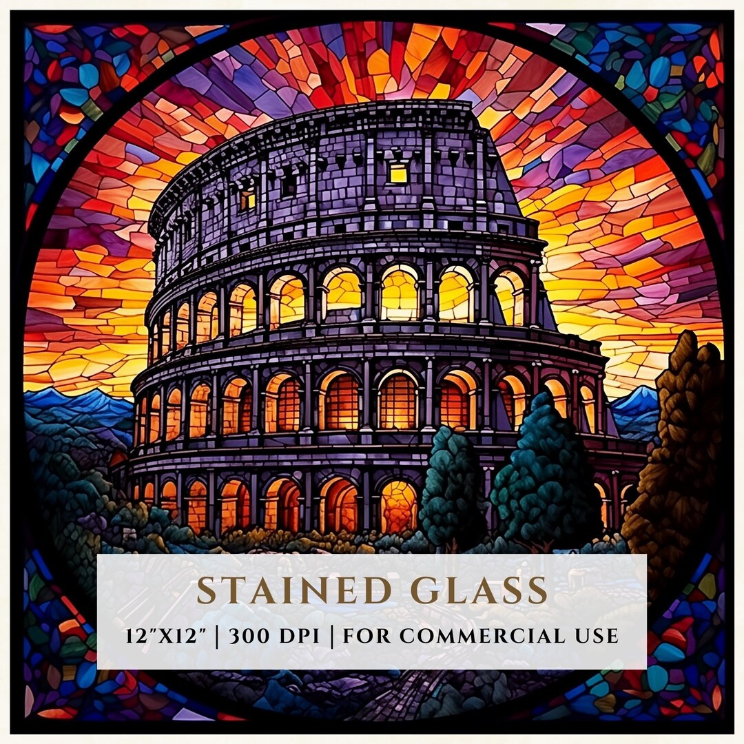 Roman Colosseum Stained Glass Pattern, Italy, Sublimation Designs, Faux ...