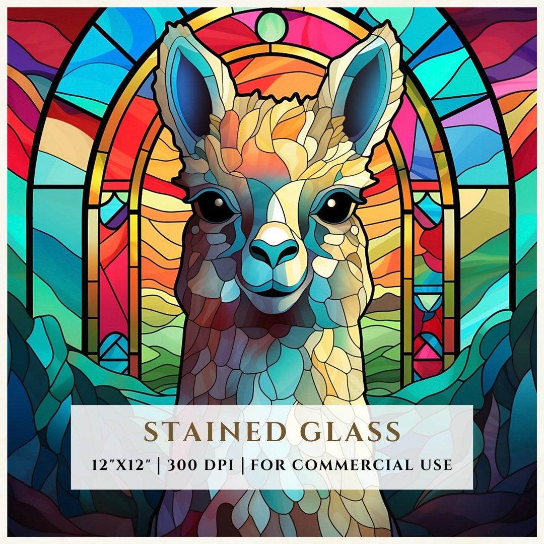 Alpaca Stained Glass Pattern, Sublimation Designs, Stained Glass PNG ...