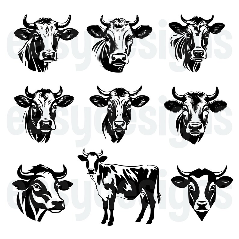 9 Cow Svg Vector Clipart Bundle, Transparent Background, Instant ...