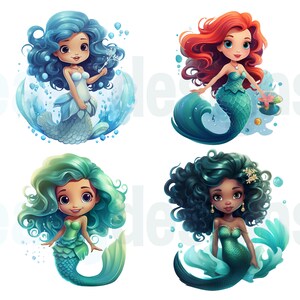 16 Cute Mermaids Clipart Bundle, Fantasy Art, Transparent Background ...
