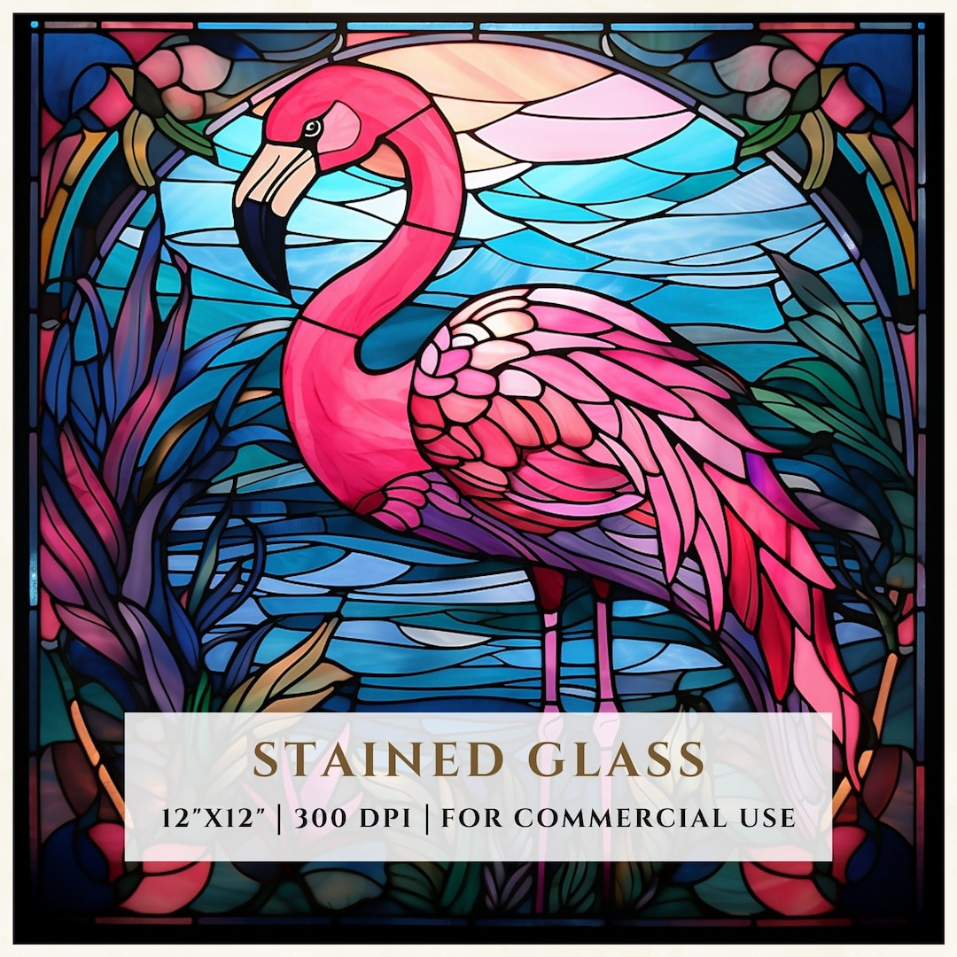 Flamingo Bird Stained Glass Pattern, Sublimation Designs, Stained Glass ...