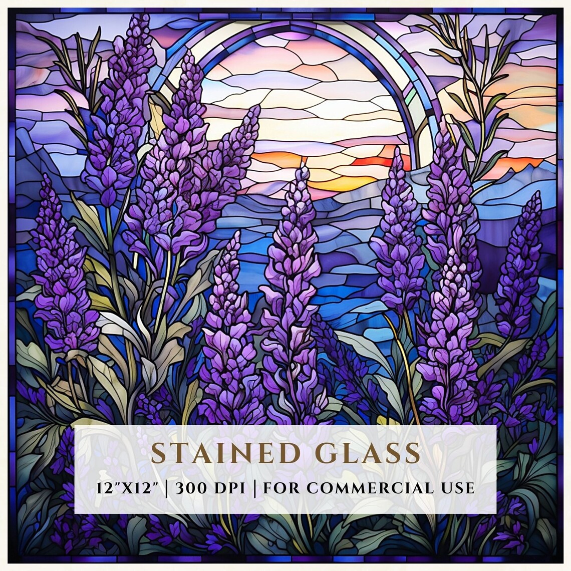 Lavender Stained Glass Pattern, Sublimation Designs, Stained Glass PNG ...