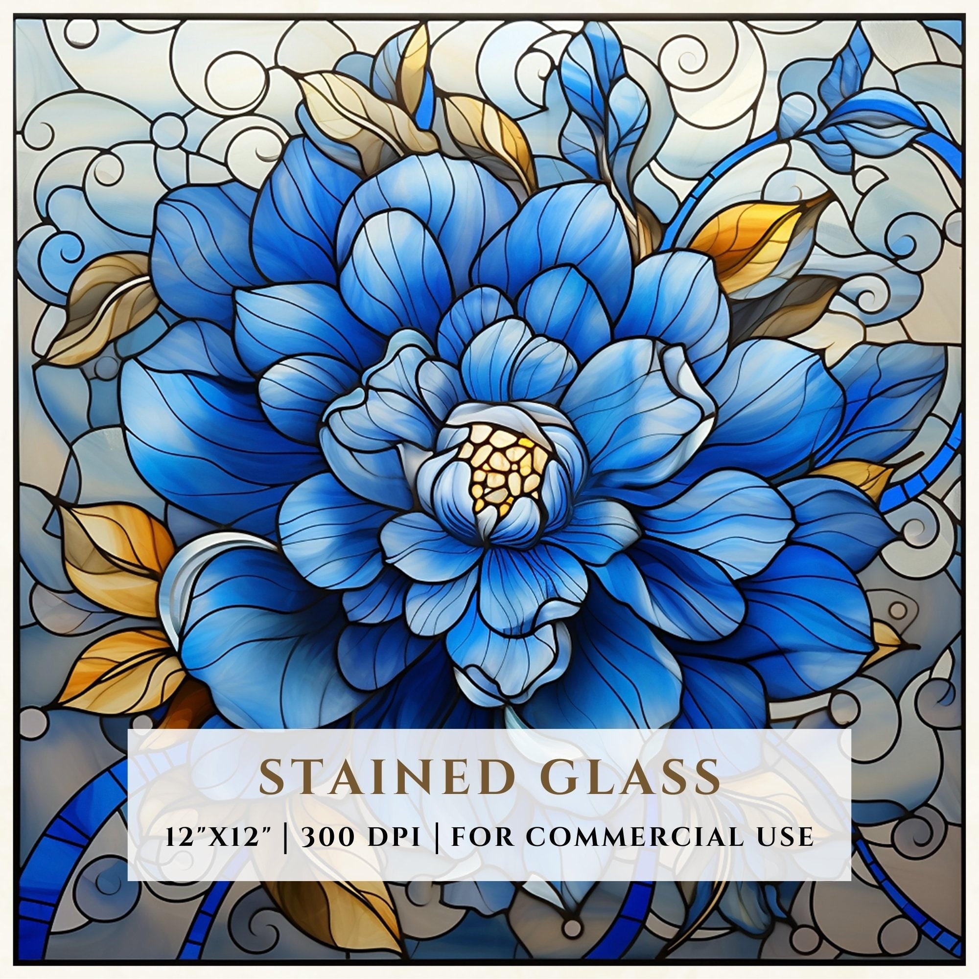 Blue Flower Stained Glass Pattern Sublimation Designs - Etsy