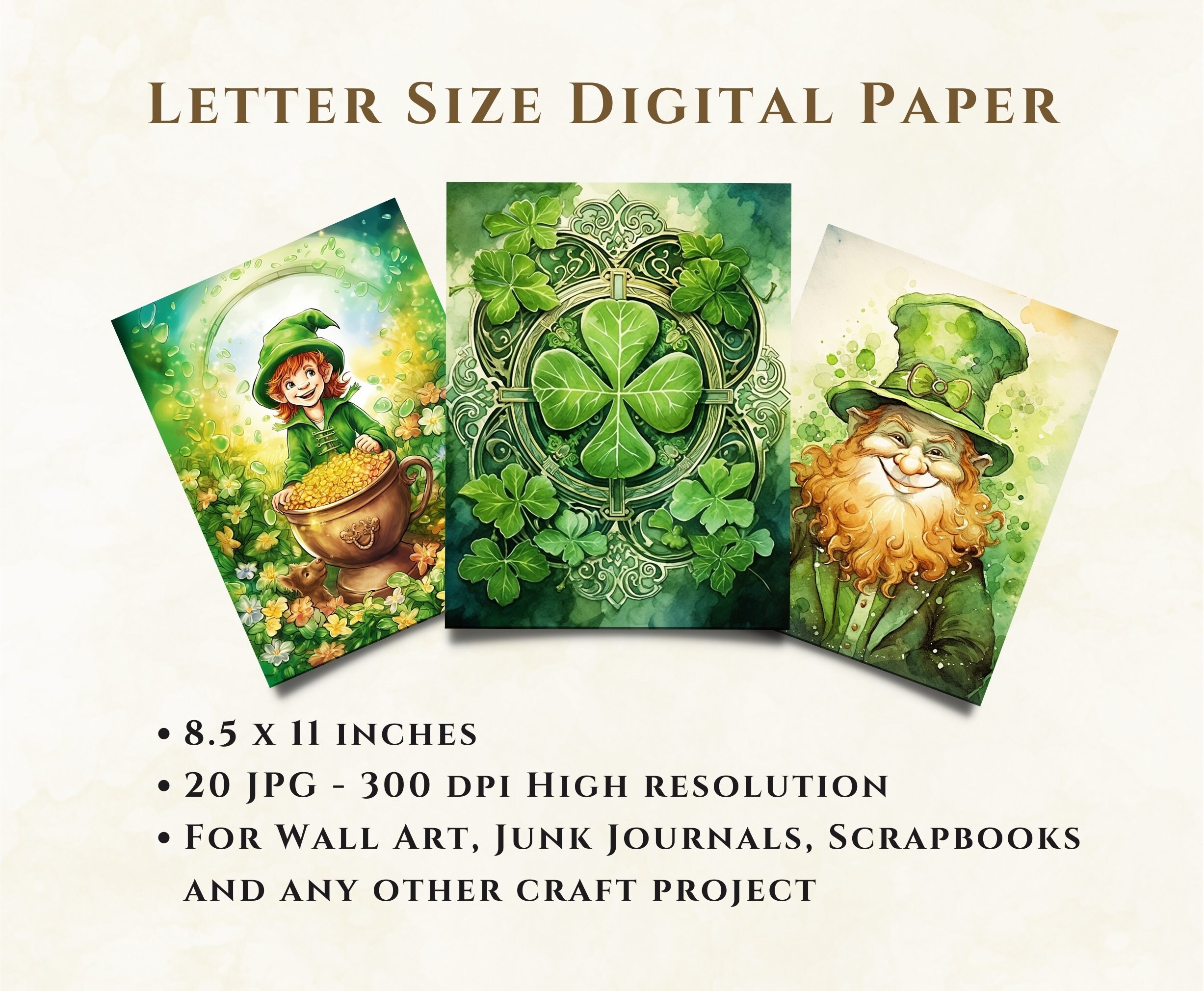 20 St. Patrick's Day Motifs Printable Digital Paper Bundle, Watercolor ...