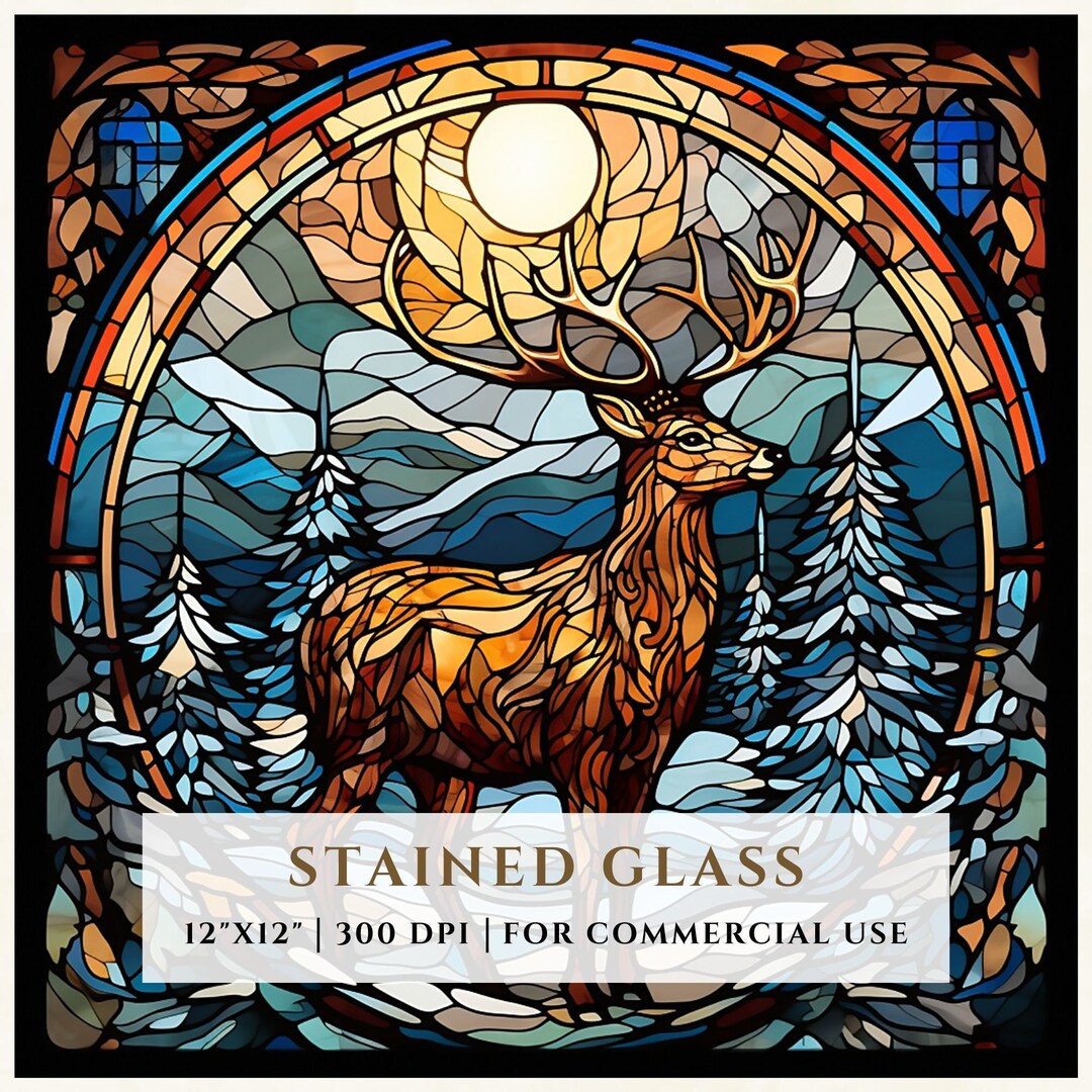 Reindeer Stained Glass Pattern, Sublimation Designs, Stained Glass PNG ...