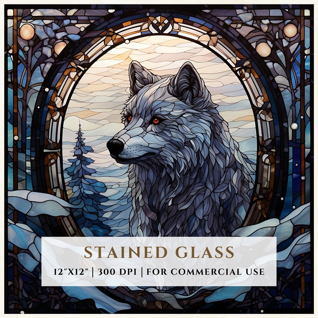 Arctic Wolf Stained Glass Pattern, Sublimation Designs, Stained Glass ...