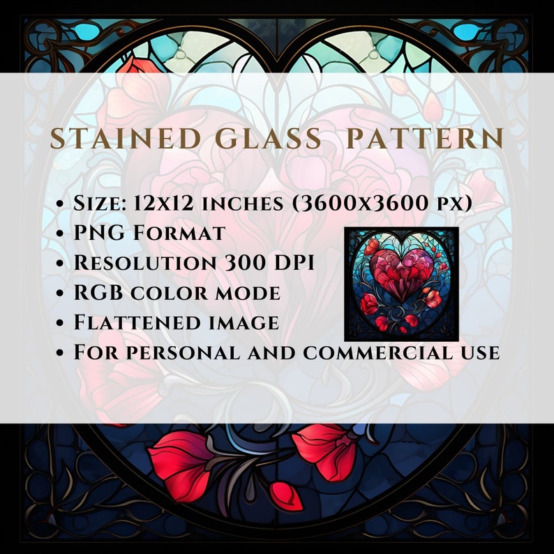 Heart Valentine Motifs Stained Glass Pattern, Sublimation Designs ...