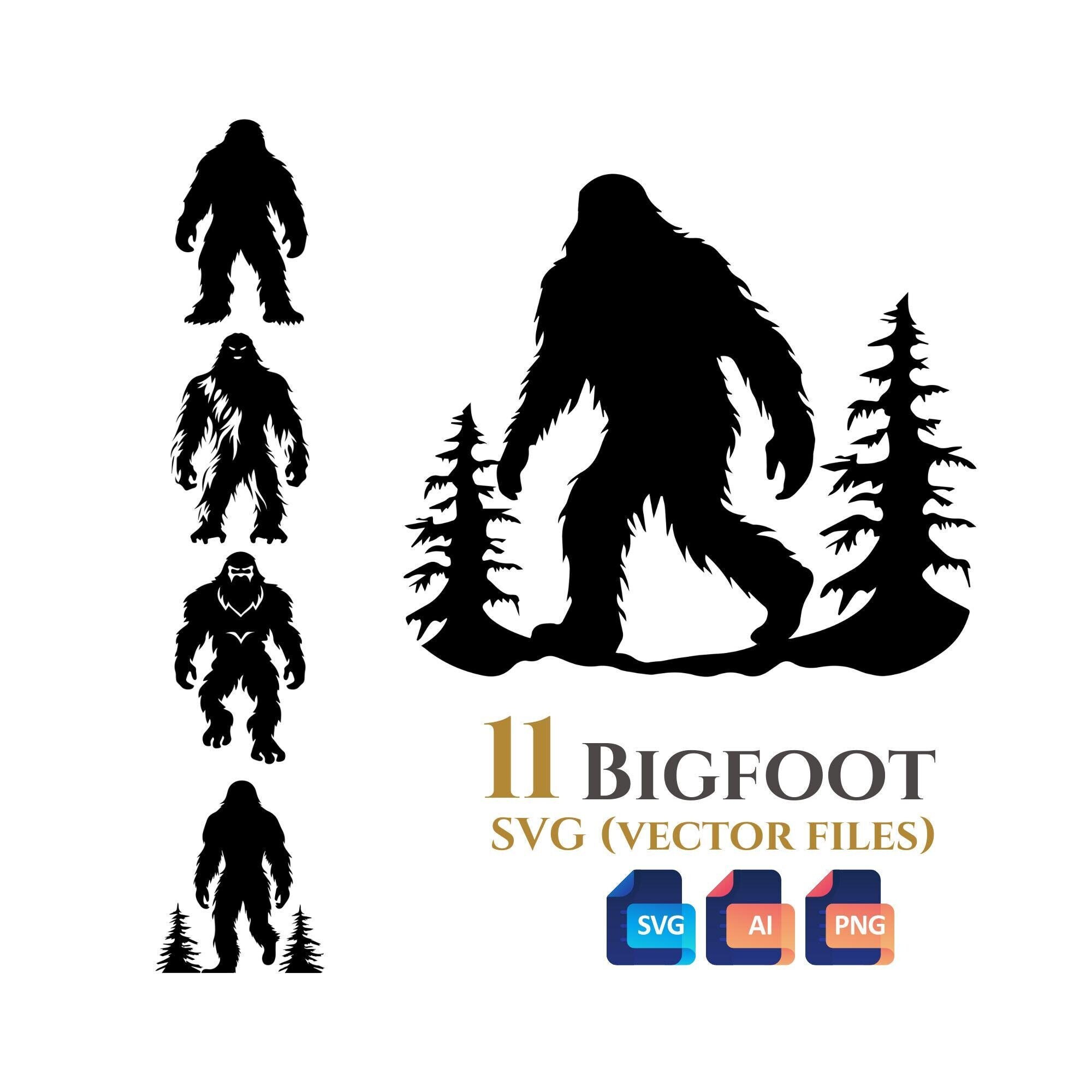 11 Bigfoot Svg Vector Clipart Bundle, Transparent Background, Digital ...