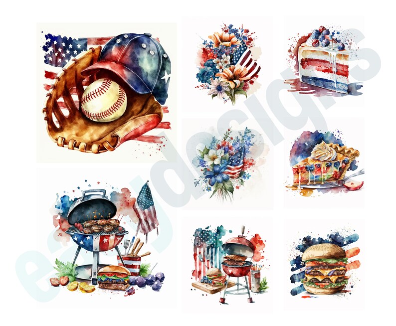 22 Independence Day Watercolor Clipart Bundle, 4th of July, American ...