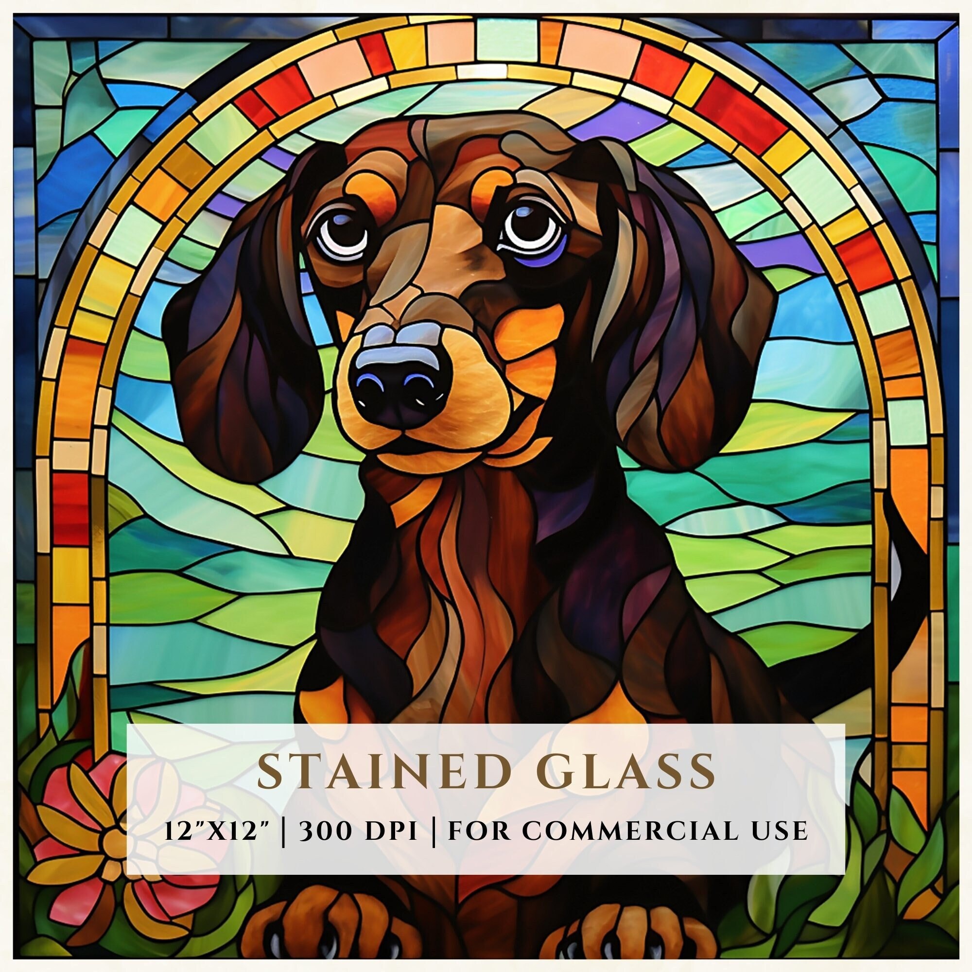 Dachshund Dog Stained Glass Pattern, Sublimation Designs, Stained Glass ...