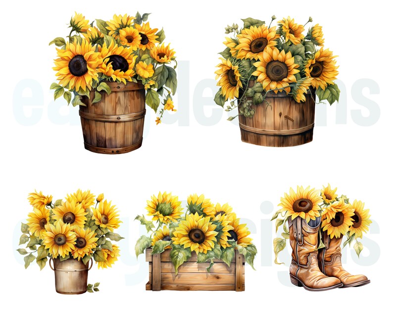 18 Watercolor Sunflower Floral Clipart Bundle Digital - Etsy