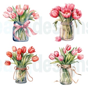 24 Tulip Flowers Watercolor Clipart Bundle, Transparent Background PNG ...