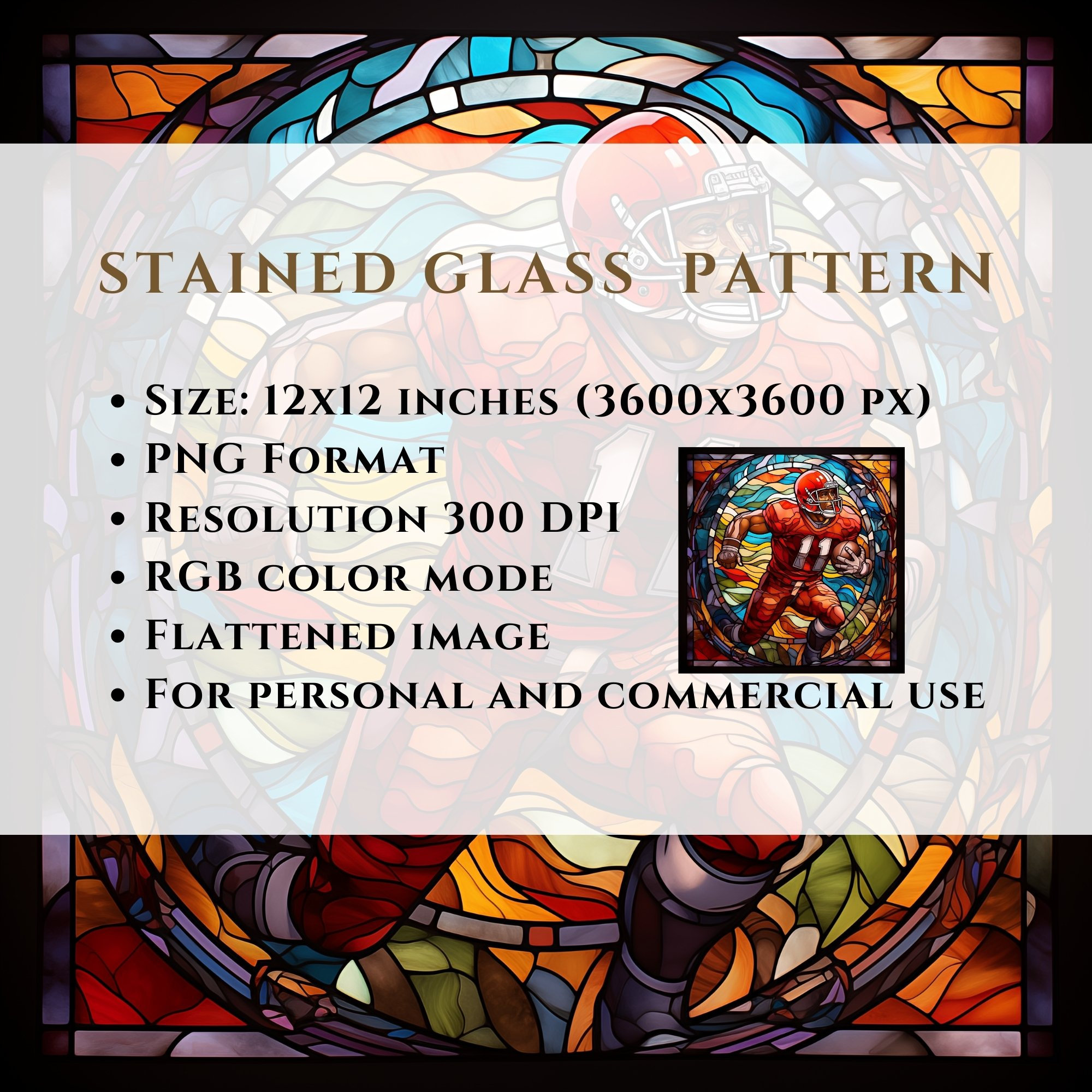 American Football Stained Glass Pattern, Sublimation Designs, Faux ...