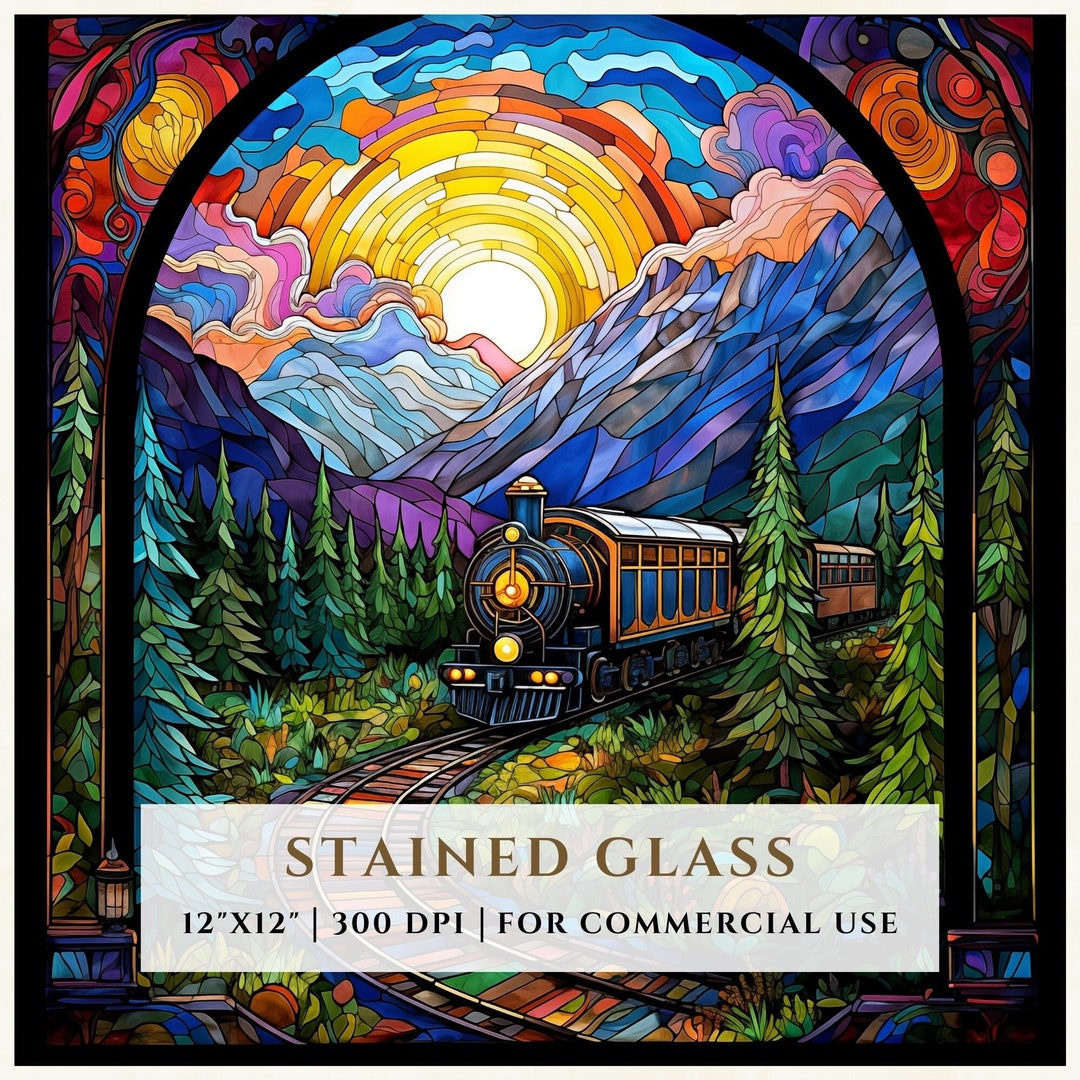 Train Stained Glass Pattern, Ocean Waves, Sublimation Designs, Stained ...