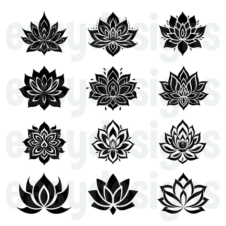 12 Lotus Flower Svg Vector Clipart Bundle, Transparent Background ...