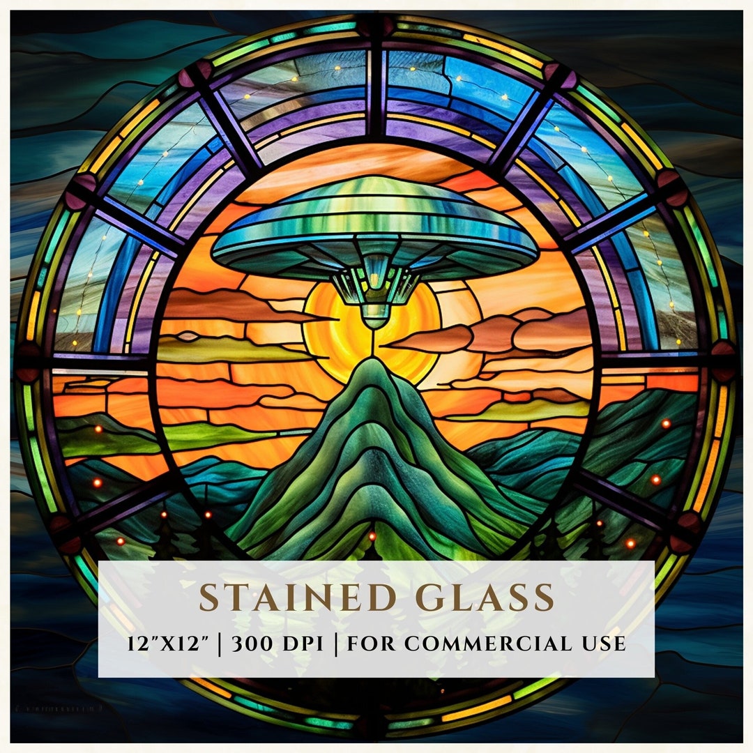 UFO Stained Glass Pattern, Flying Saucer, Sublimation Designs, Faux ...