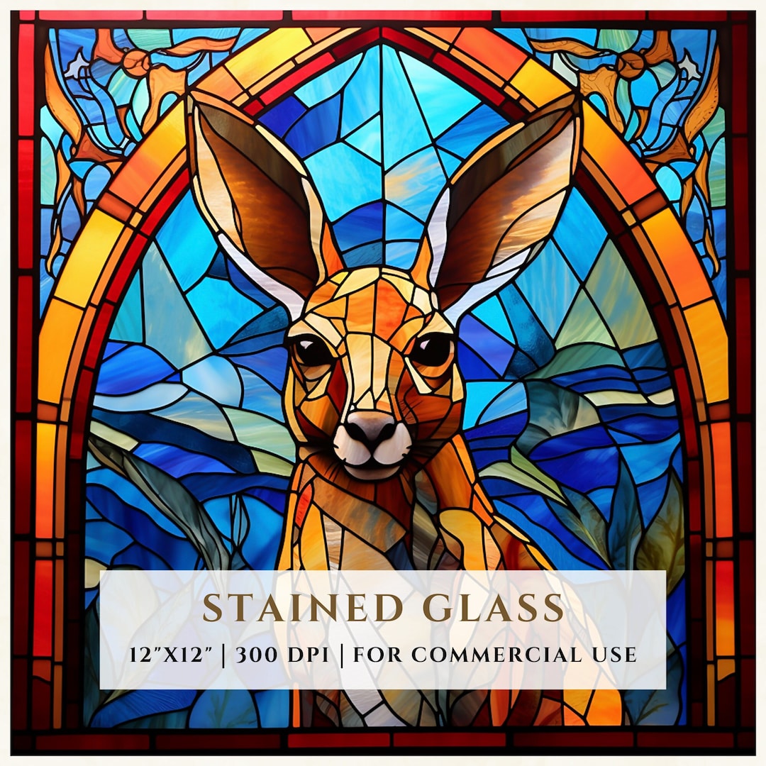 Kangaroo Stained Glass Pattern, Sublimation Designs, Stained Glass PNG ...