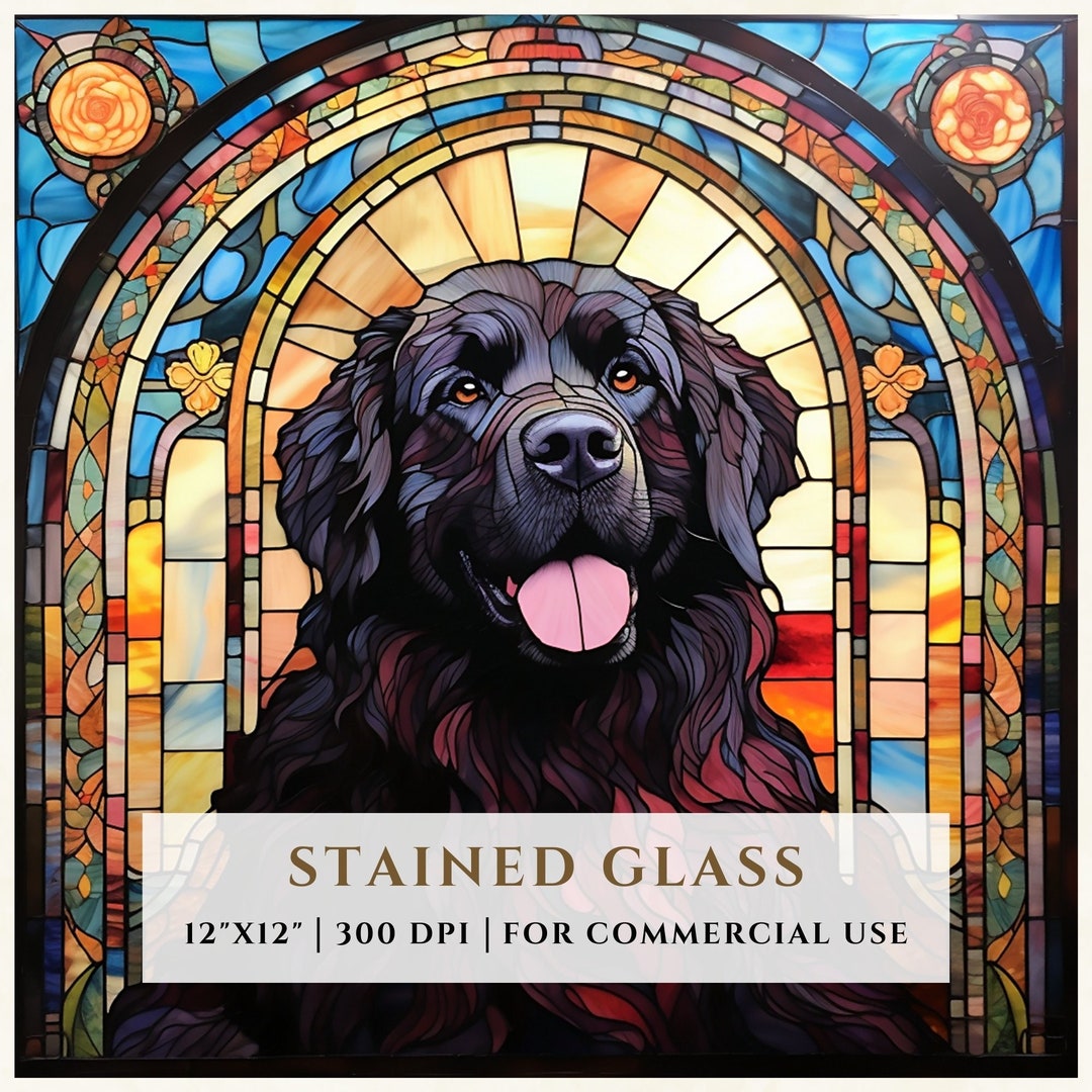 Newfoundland Dog Stained Glass Pattern, Sublimation Designs, Stained ...