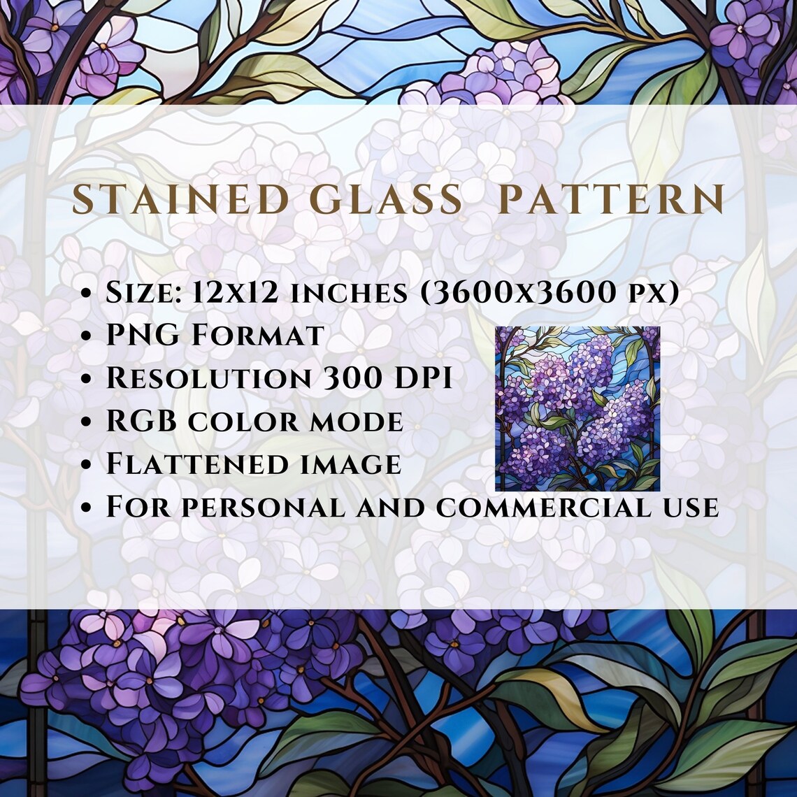 Lilac Stained Glass Pattern, Sublimation Designs, Stained Glass PNG ...